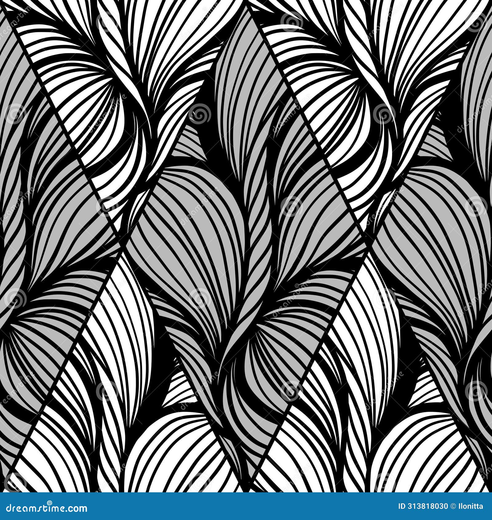 Black and Grey Line Art Wavy Lines Vector Seamless Pattern for Textile ...