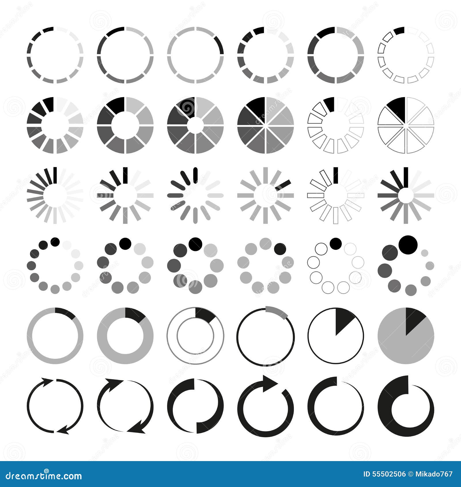 Black and Grey Loading Icons on White Background Stock Vector ...