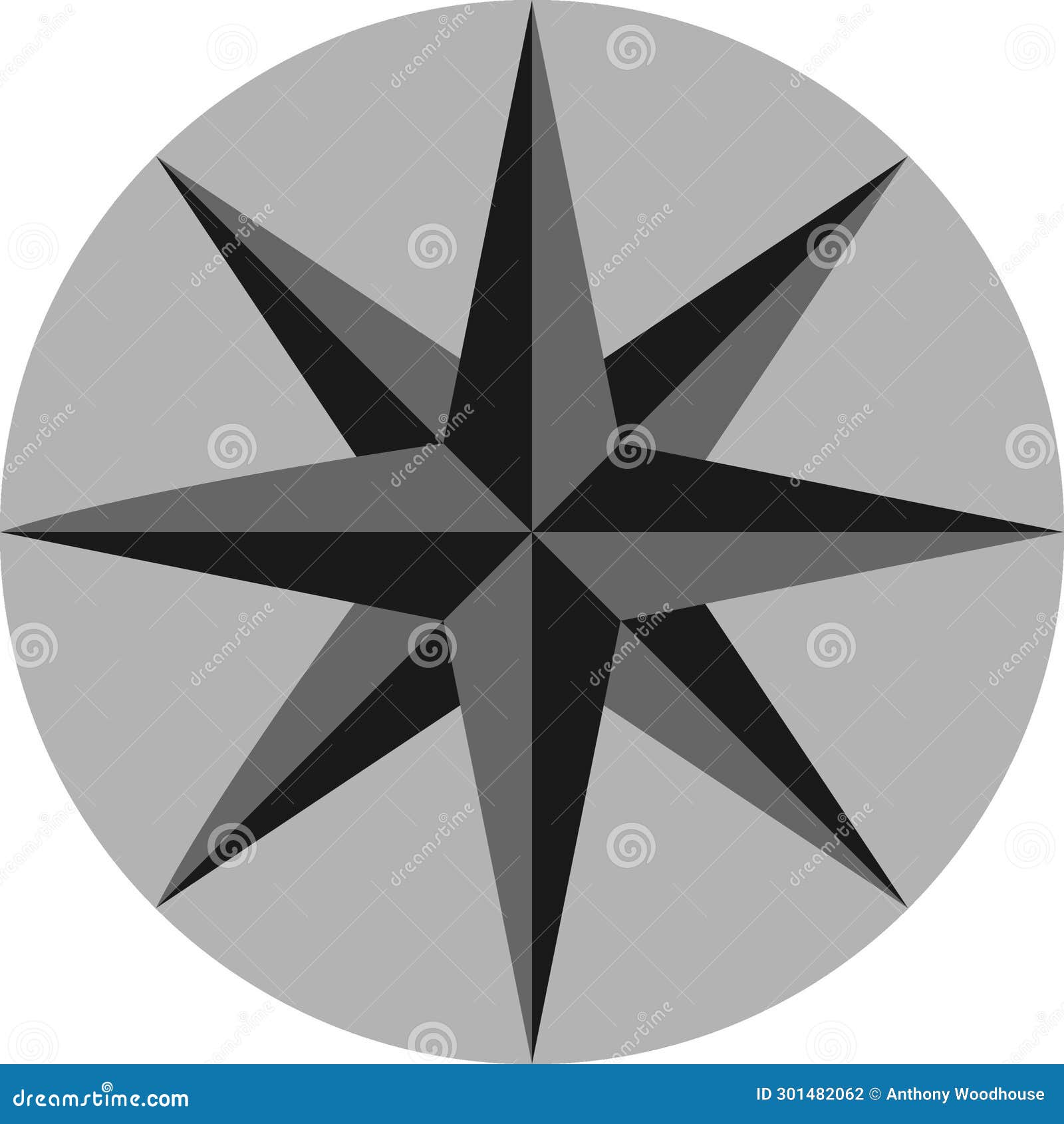 Black and Grey Vector Graphic of an Eight Pointed Star. it Has a 3d ...
