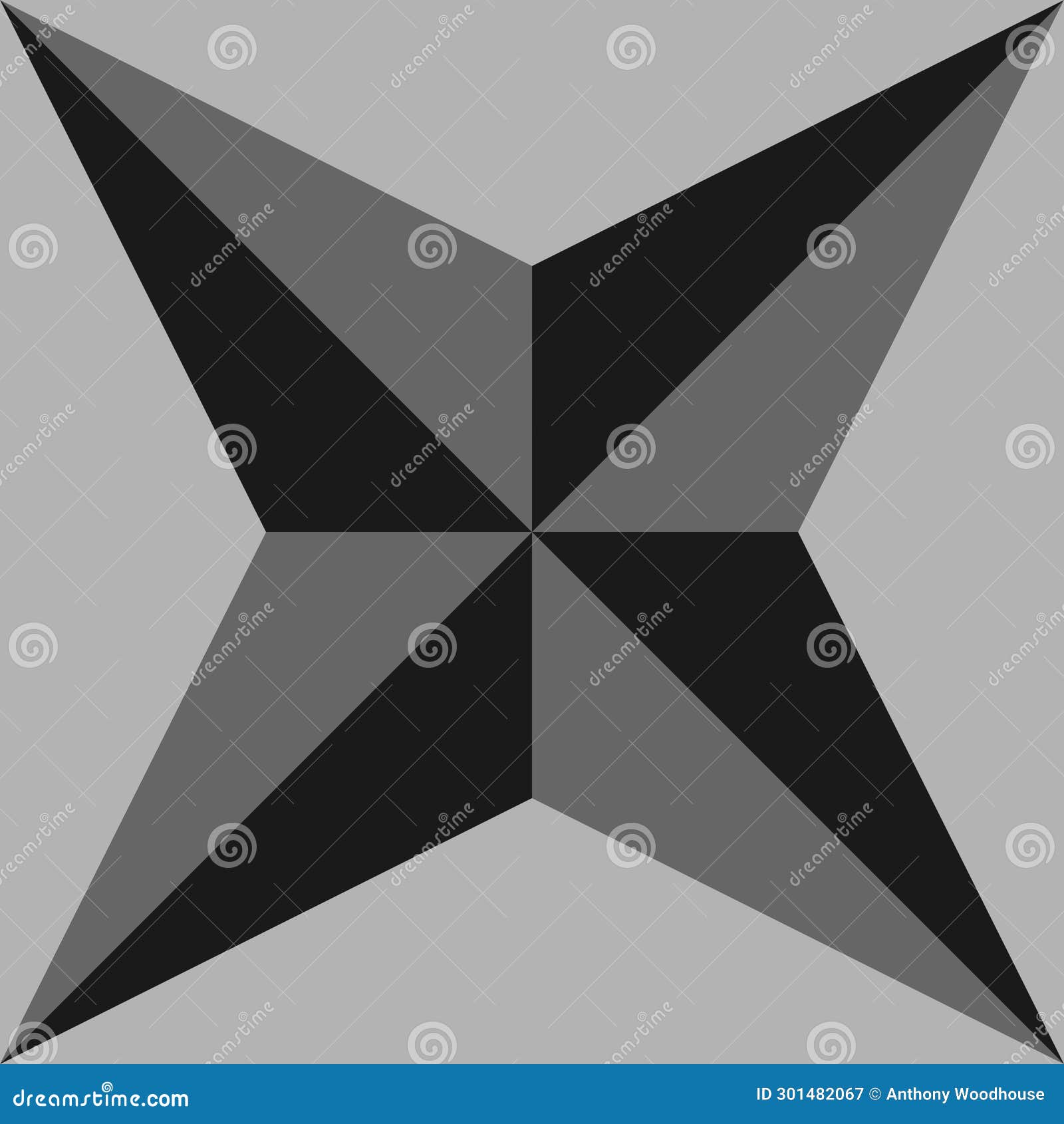 Black and Grey Vector Graphic of a Four Pointed Star. it Has a 3d ...