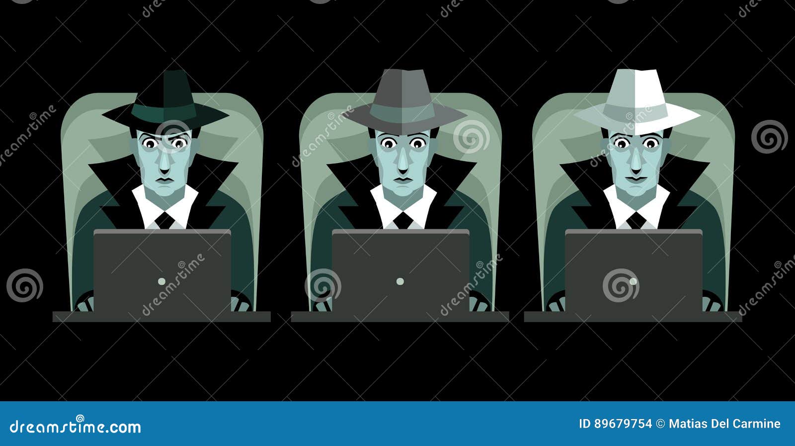 Black Grey and White Hackers with Computers Stock Vector - Illustration ...