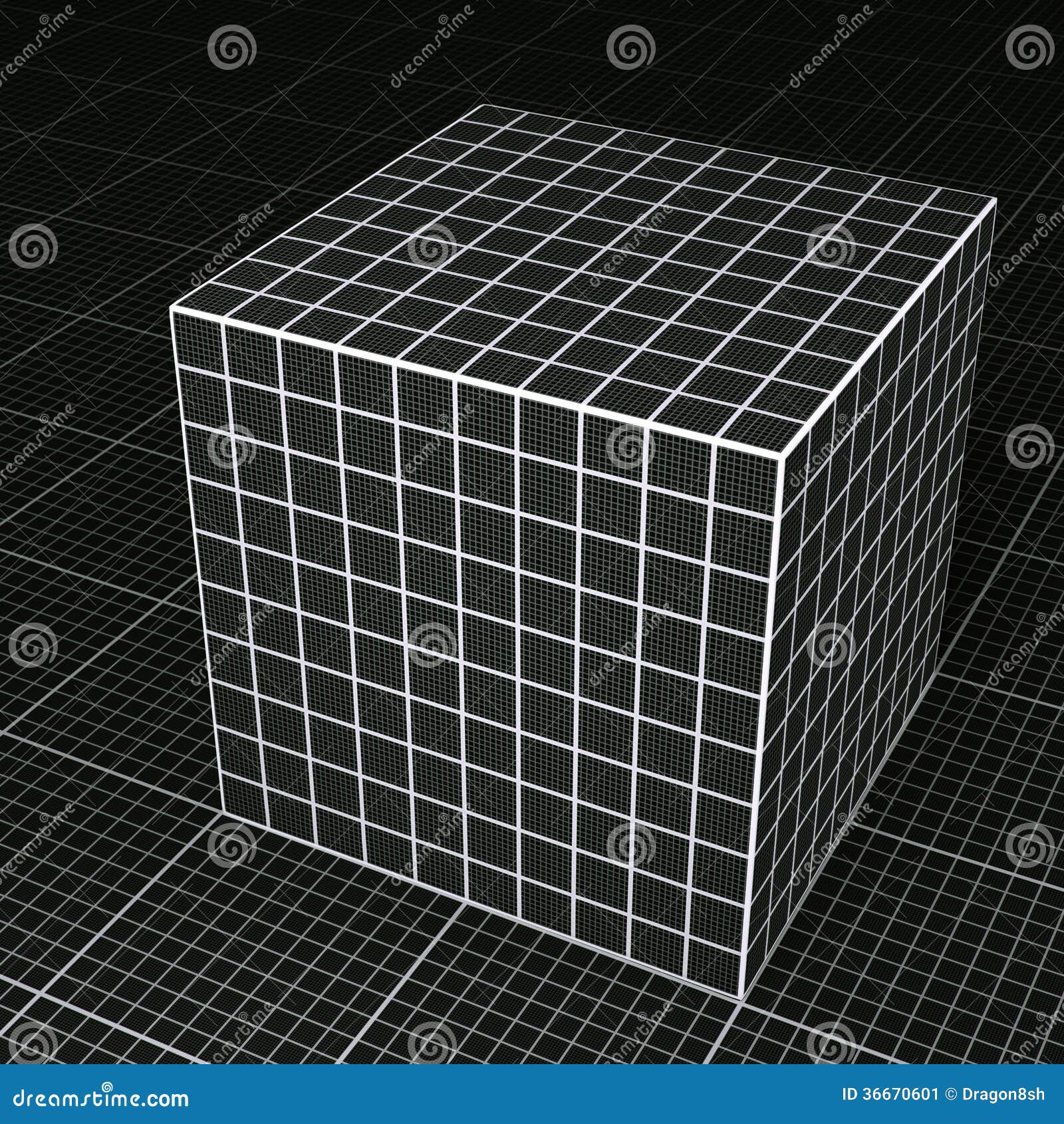 Black Grid Paper Cube on Black Grid Paper Floor Stock Illustration ...