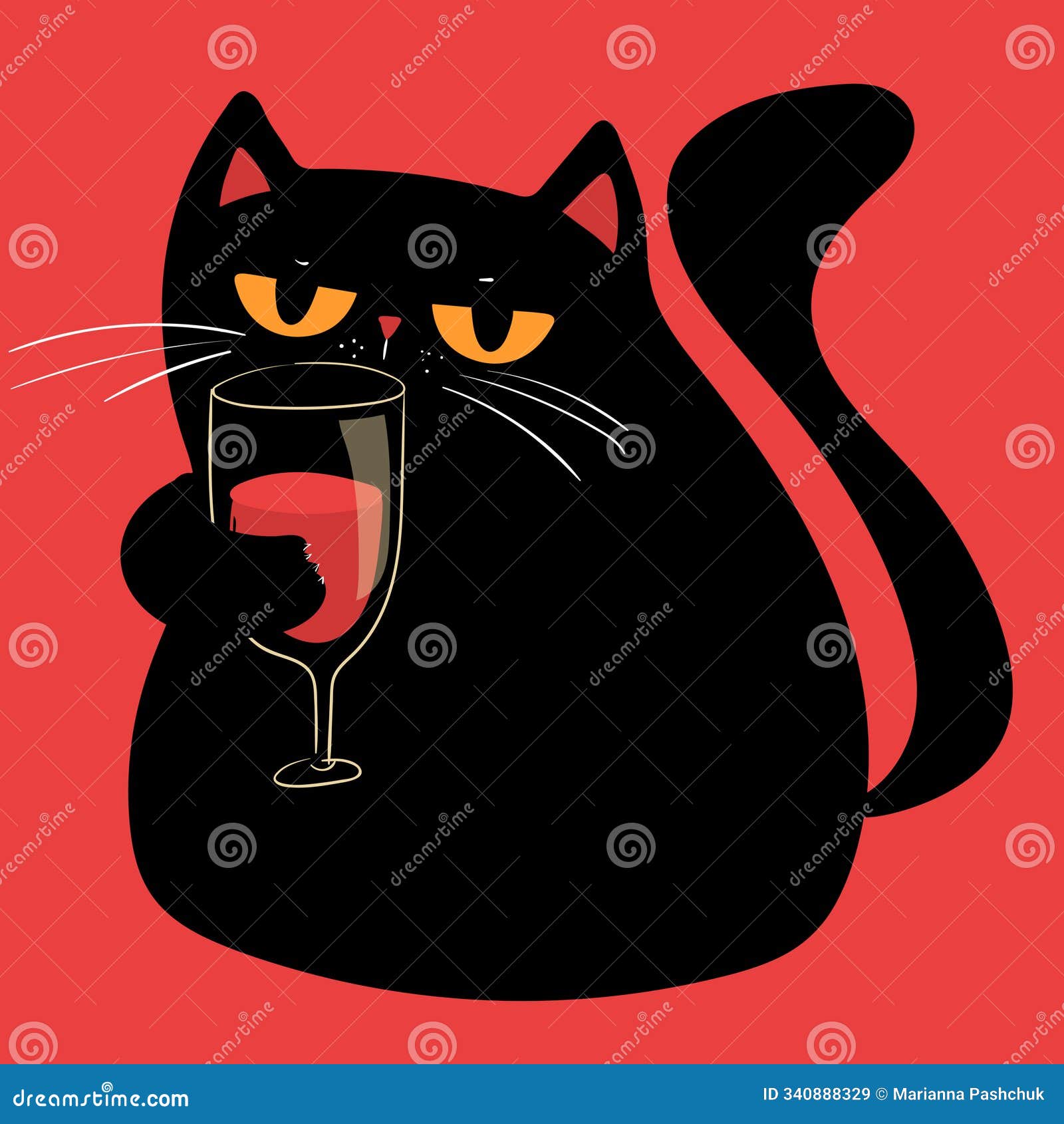 Black Grumpy Cat Drinking Red Wine Stock Illustration - Illustration of ...