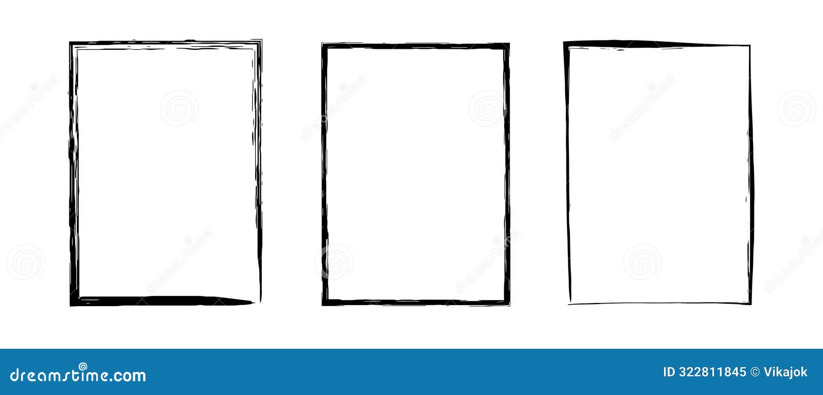 Black Grunge Rectangle Frame Set. Different Paint Brushed Border ...