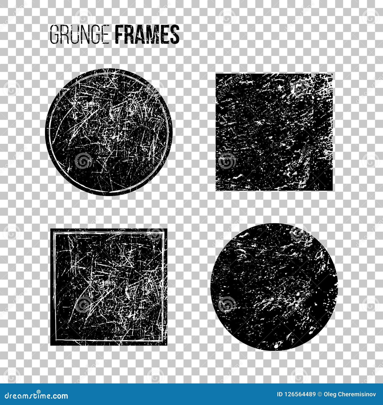 Black Grunge Squares and Circles Isolated on Transparent Background ...