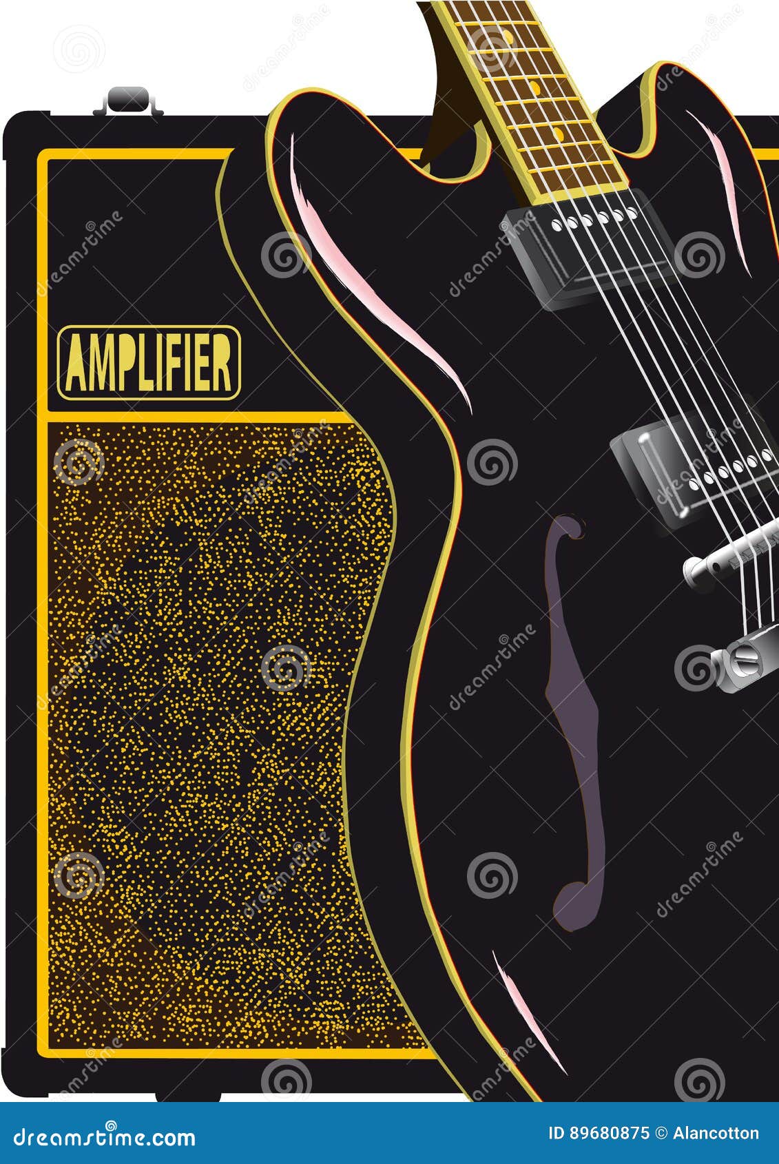 Black Guitar and Amplifier stock vector. Illustration of gibson - 89680875
