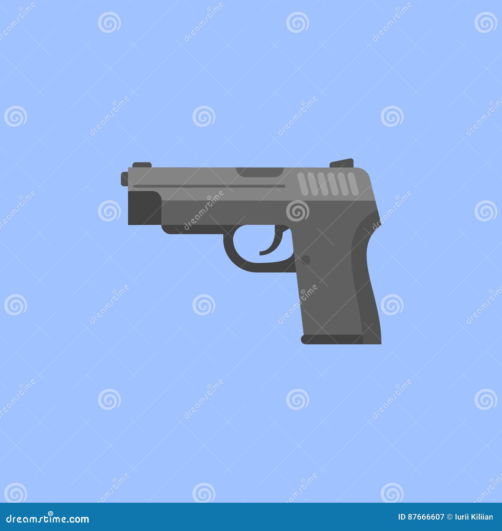 Black Gun on Blue Background. Automatic Pistol Flat Style Icon Stock ...