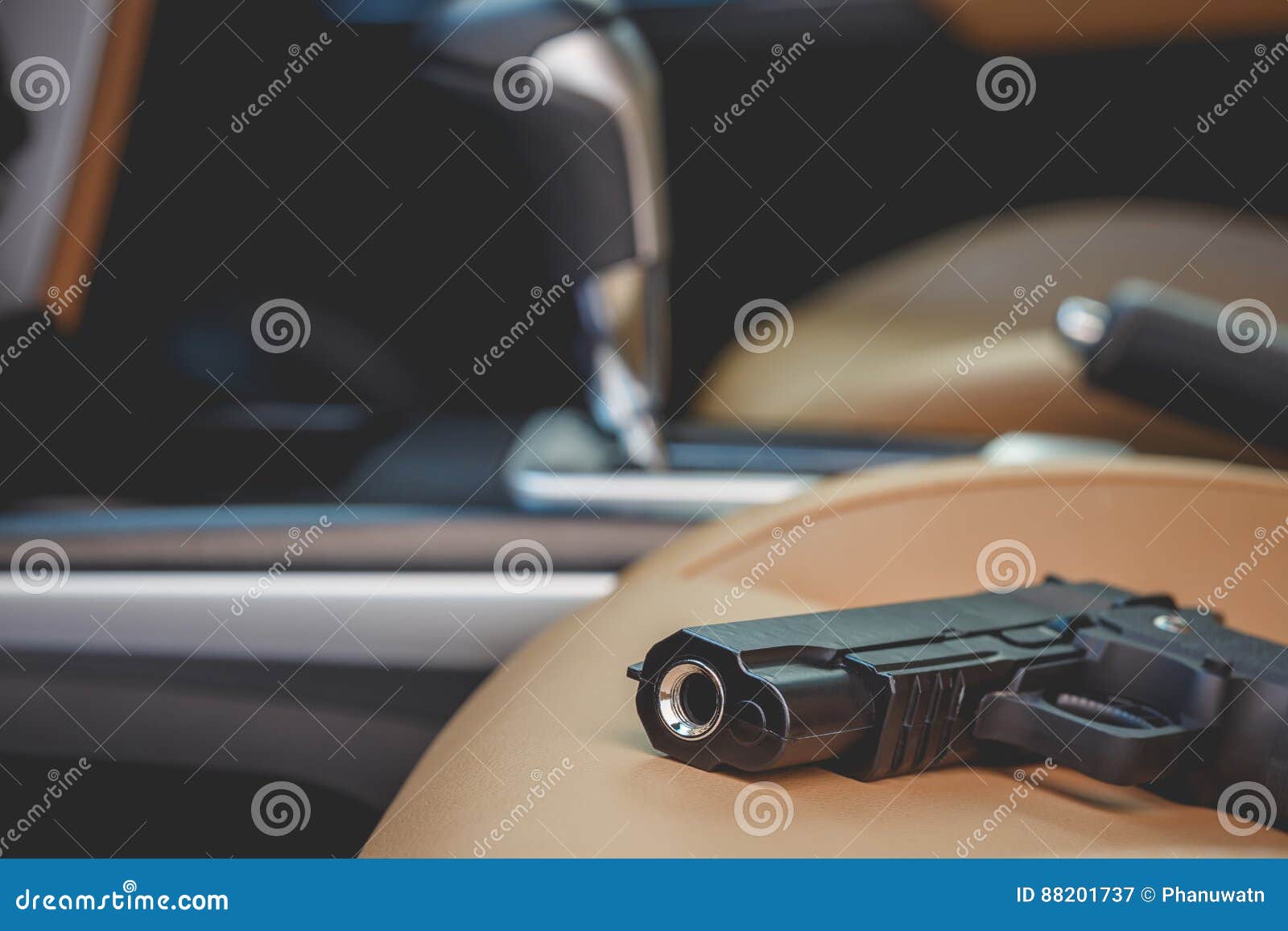 Black Gun Inside the Car. for Violence on the Road Concept Stock Image ...