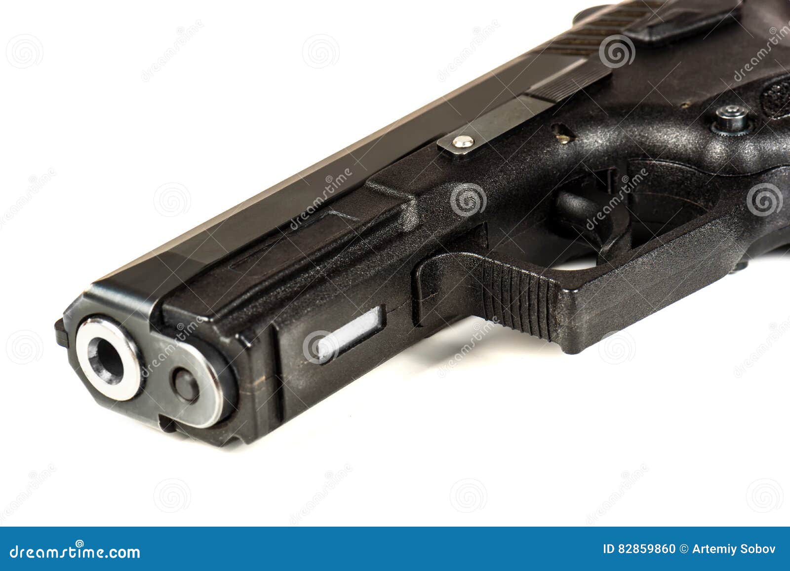 The Black Gun Pistol on a White Background Close Up. Stock Photo ...