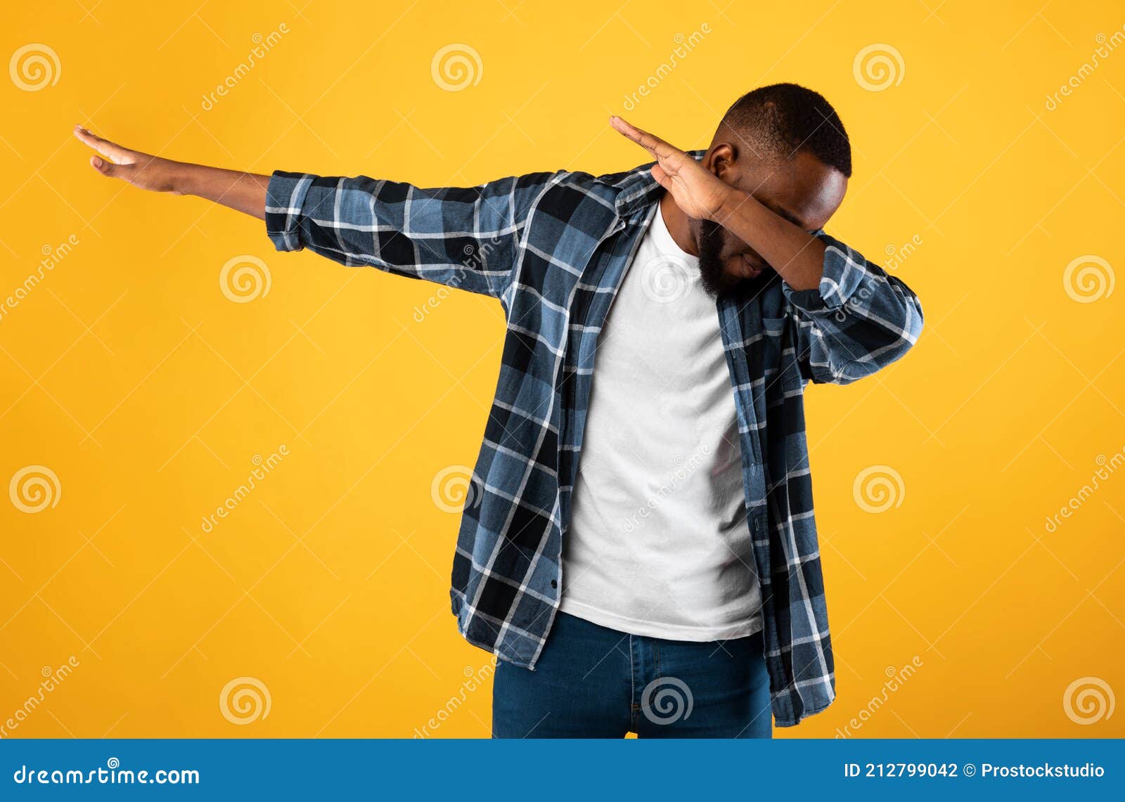 Black Guy Throwing Dab Gesture Posing Standing on Yellow Background ...