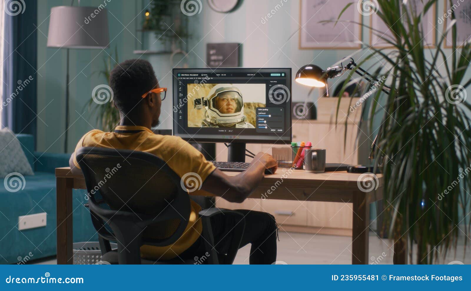 Black Guy Using Photo Editor on Computer Stock Image - Image of monitor ...