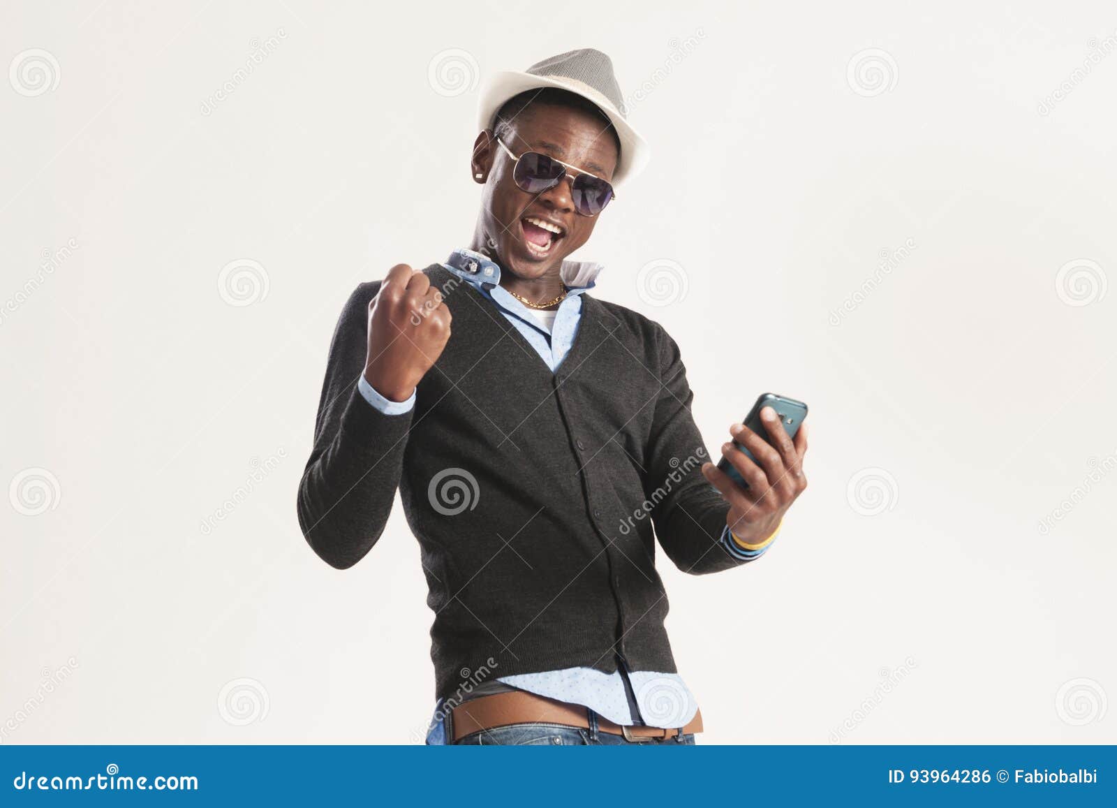 Black Guy Using Smart Phone. Stock Photo - Image of alone, pensive ...
