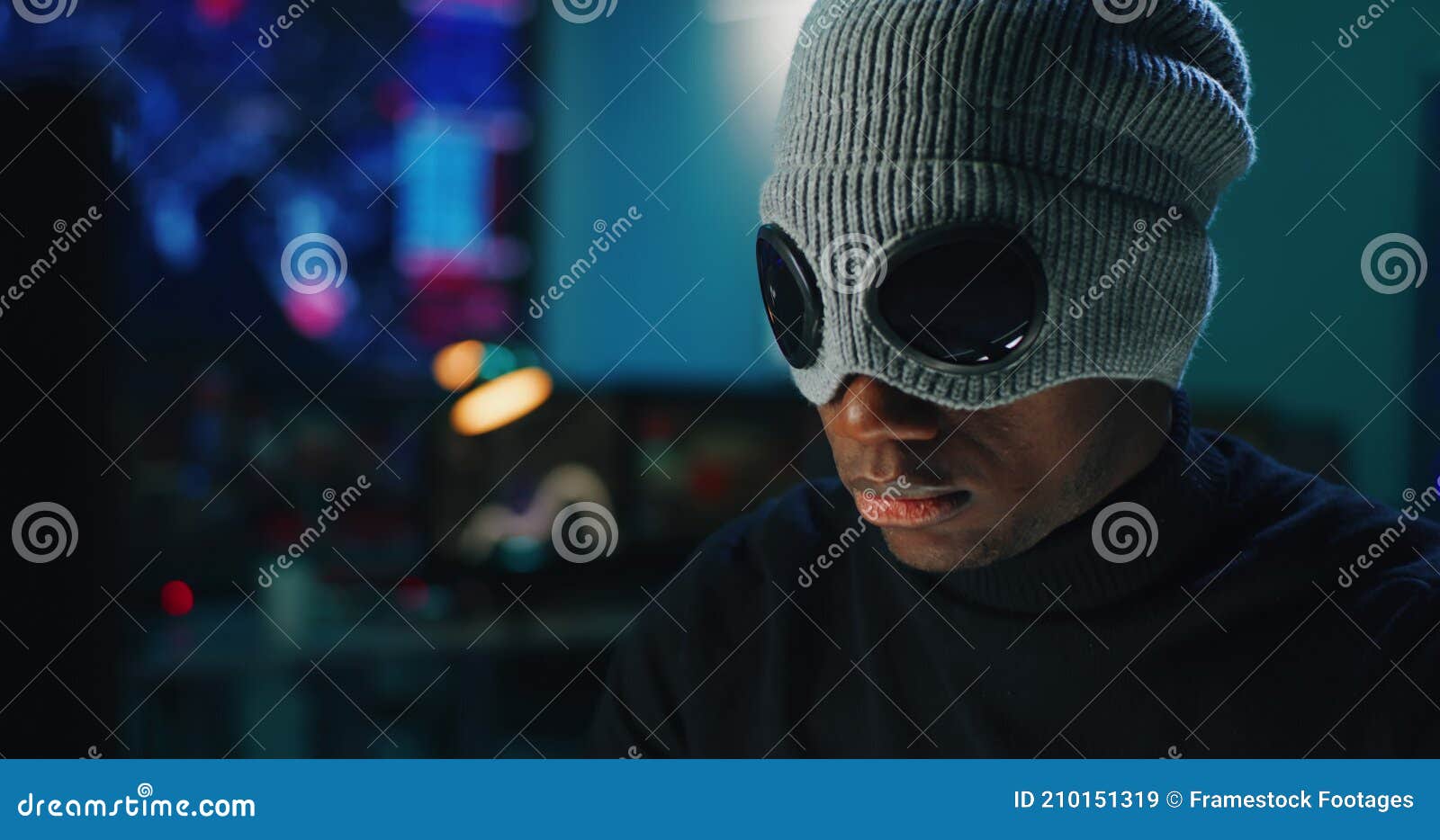 Black Hacker in Mask Using Computer Stock Video - Video of illegal ...