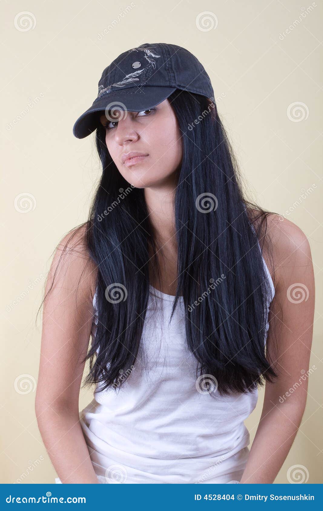 Black Hair Young Woman in Cap Stock Photo - Image of brunette, close ...