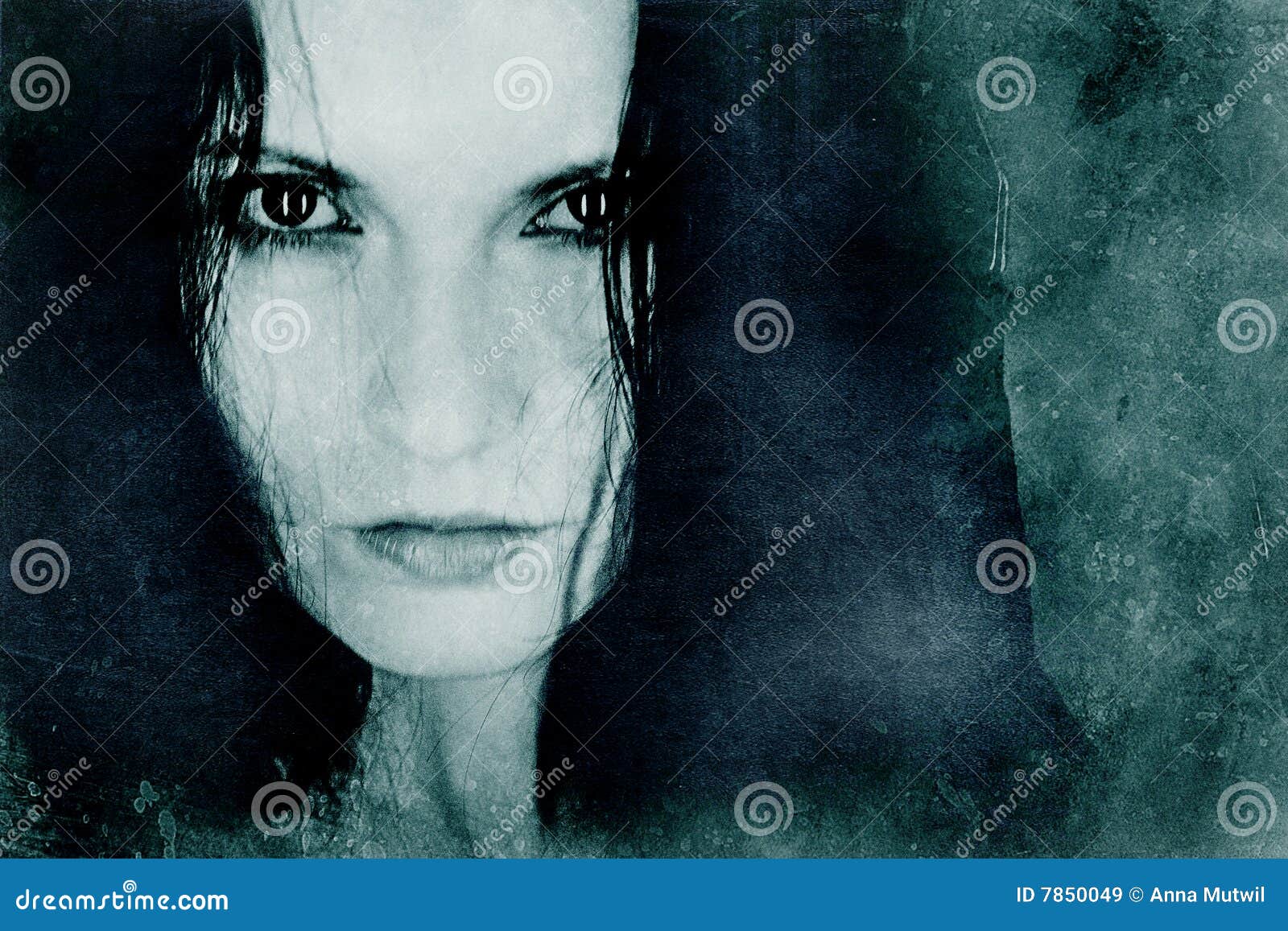 Creepy Portrait Of A Woman With A Cursed Mark On Her Face On Dark ...