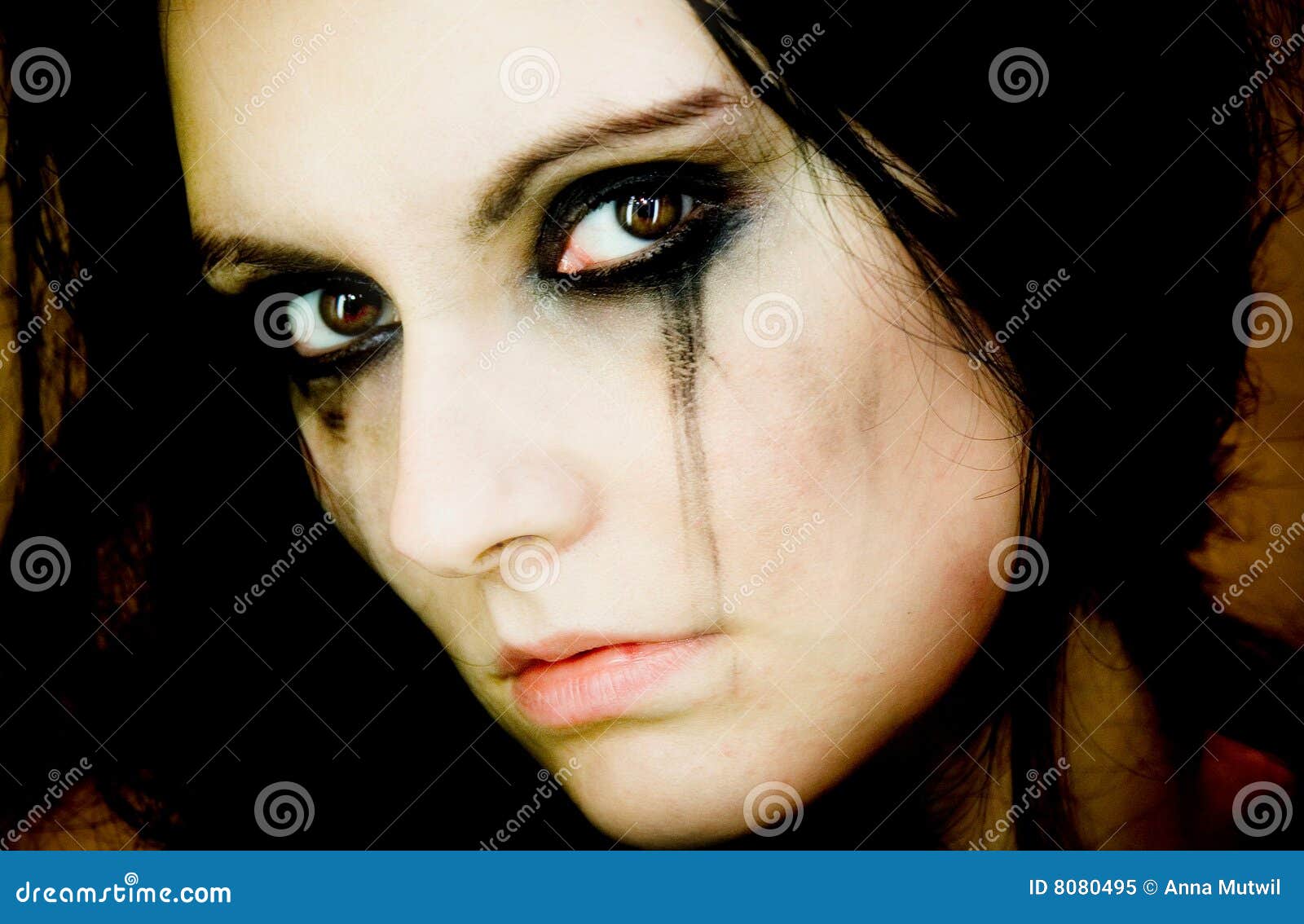 Creepy Portrait Of A Woman With A Cursed Mark On Her Face On Dark ...