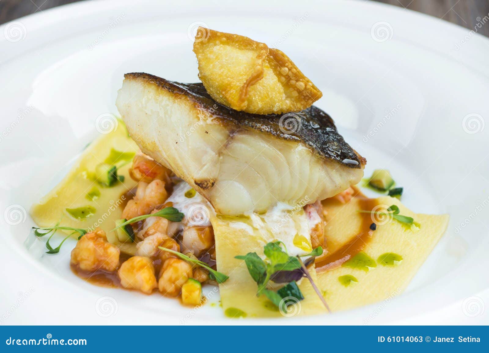 Black Hake, Prawns Ragout and Fresh Pasta Stock Image - Image of ...