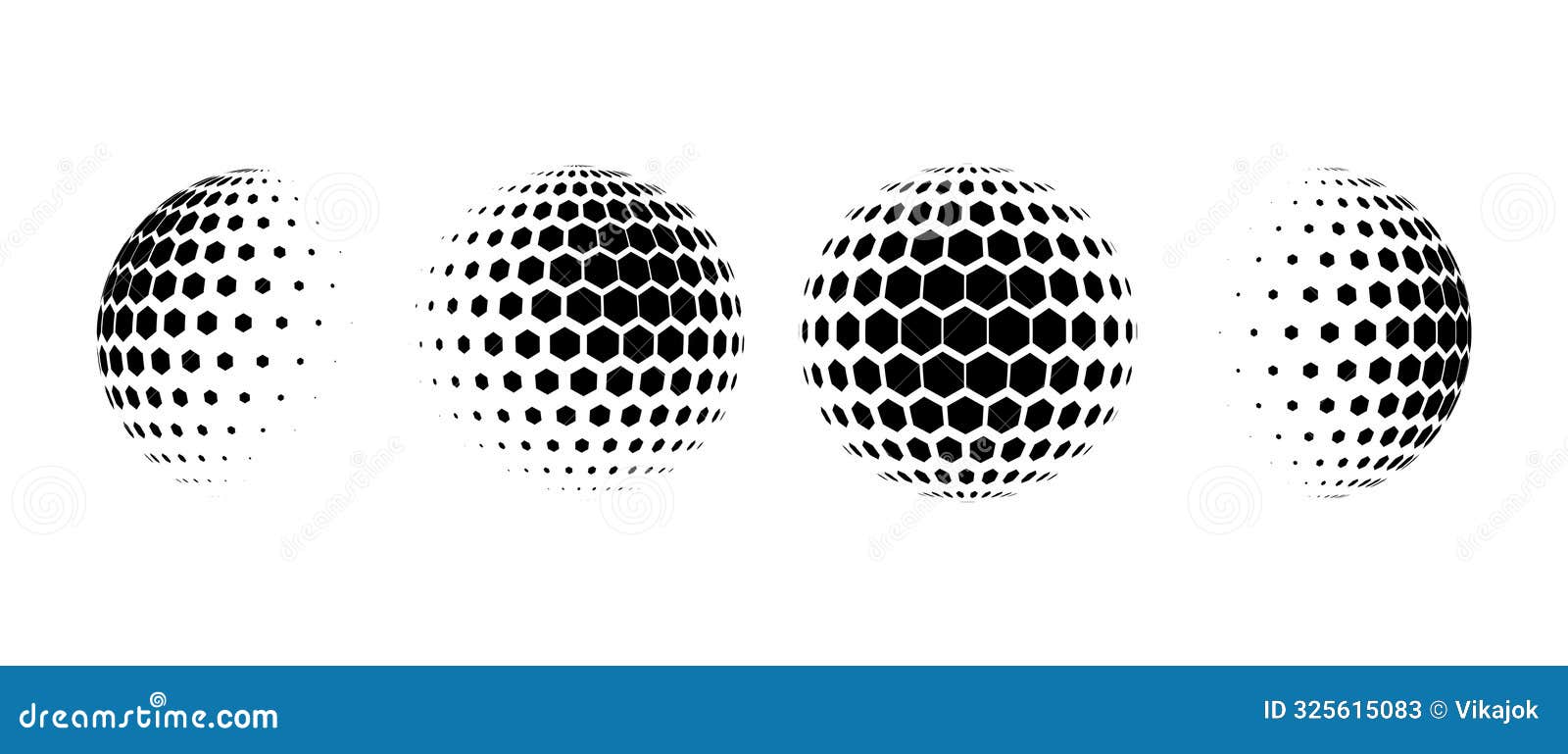 Black Halftone Pattern Sphere Collection. Hexagon Wireframe 3d Circle Set. Grid Globe Element ...