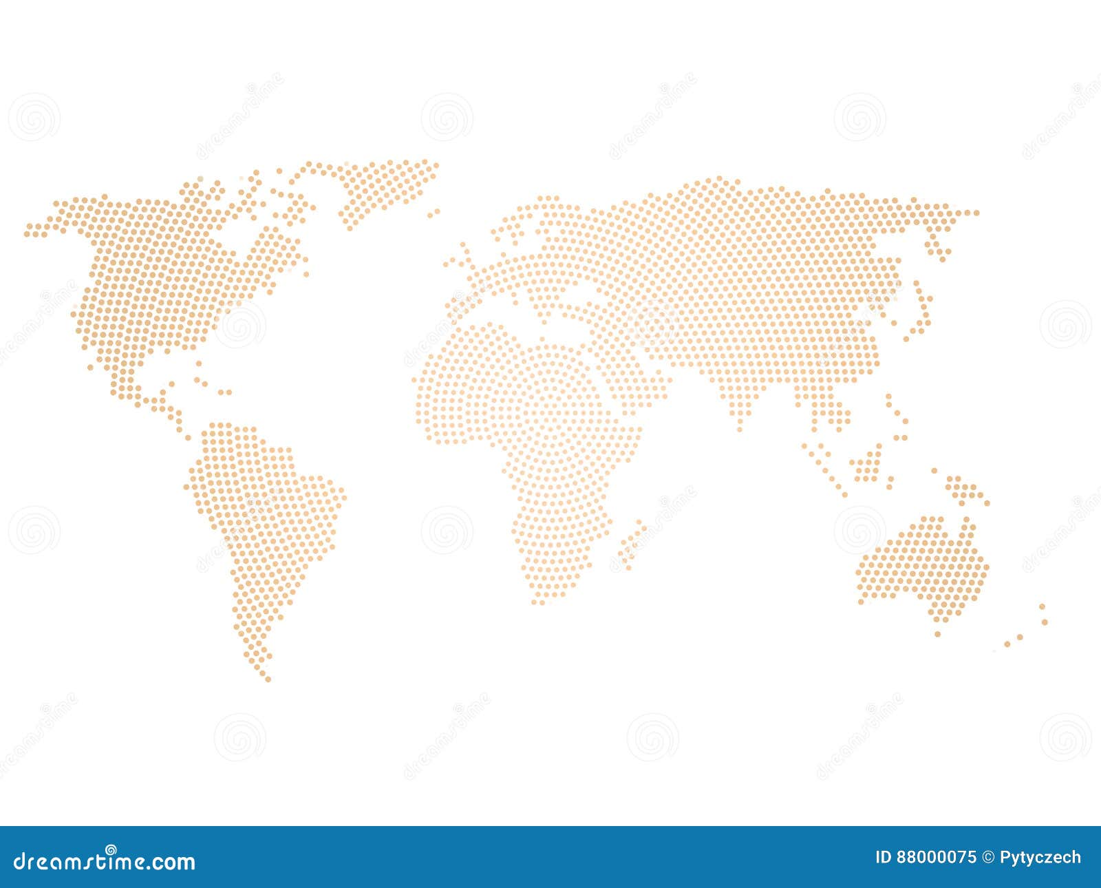 Black Halftone World Map Of Small Dots In Radial Arrangement. Simple ...