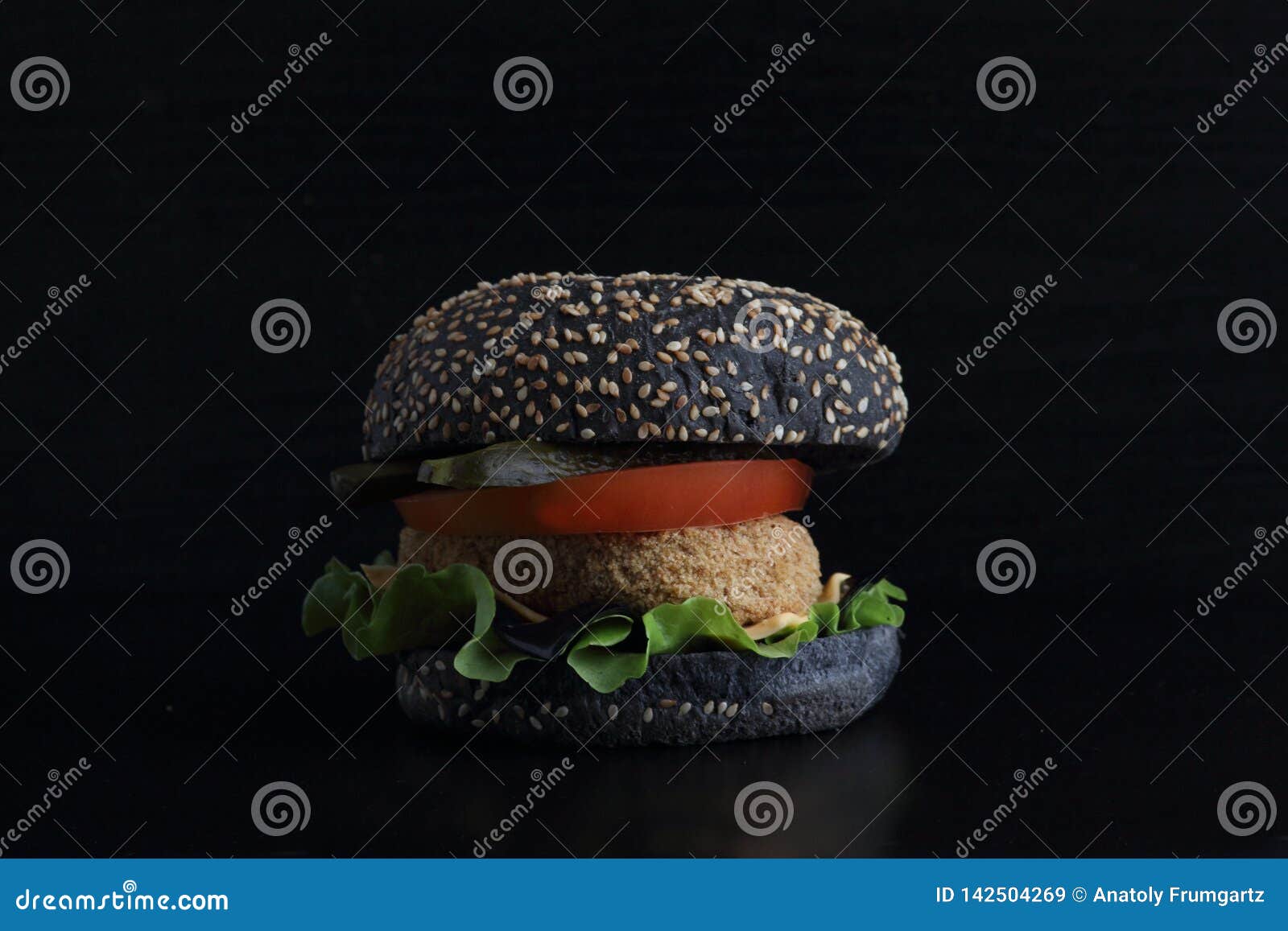 Black Hamburger on Black Background Stock Image - Image of background ...