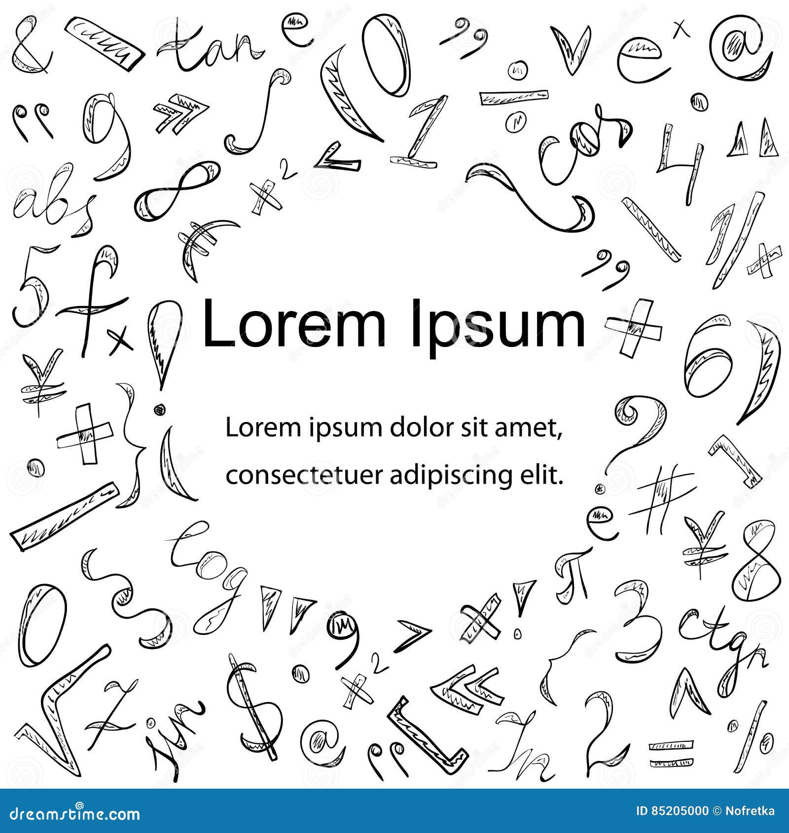 Black Hand Drawn Doodle Symbols and Numbers. Scribble Mathematics Signs ...