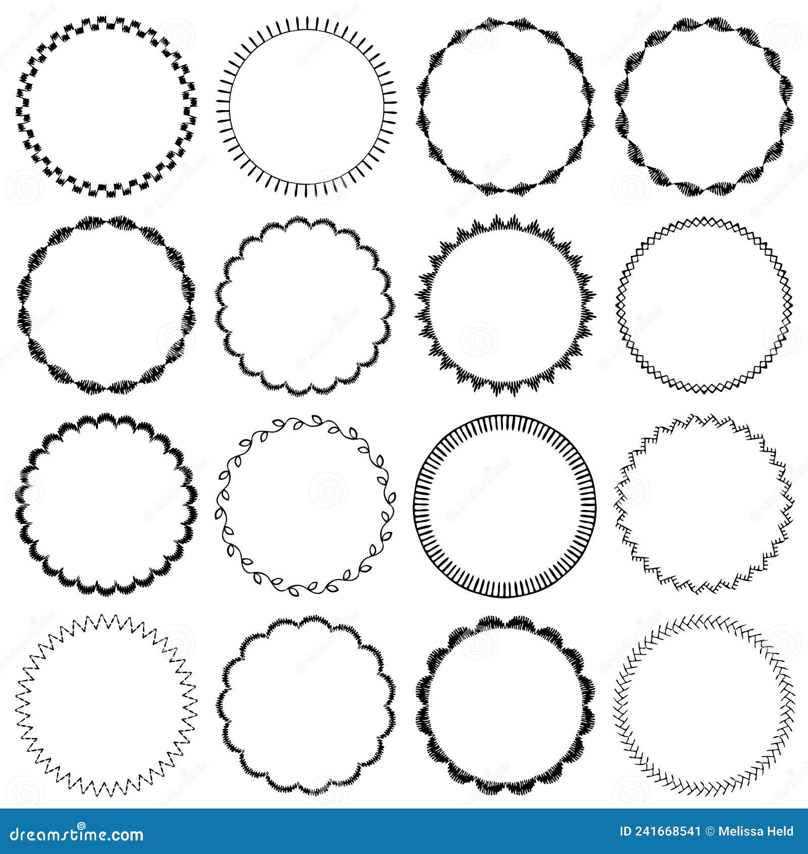 Black Hand Drawn Embroidery Stitch Circle Frames Stock Vector ...