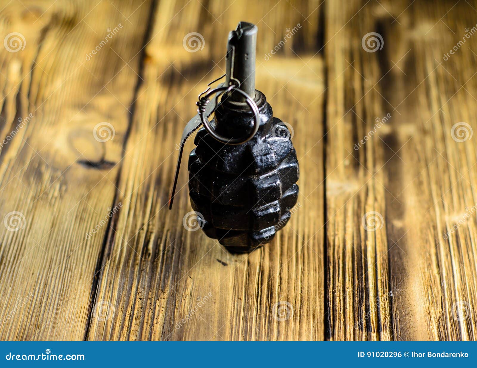 Black Hand Grenade on a Wooden Table Stock Photo - Image of kill ...