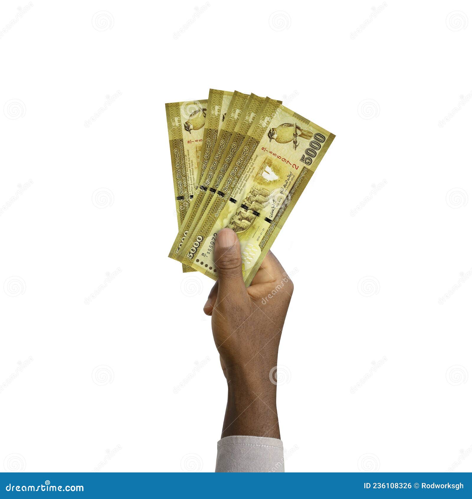 Hand Holding 3D Rendered 5000 Sri Lankan Rupee Notes Isolated on White ...