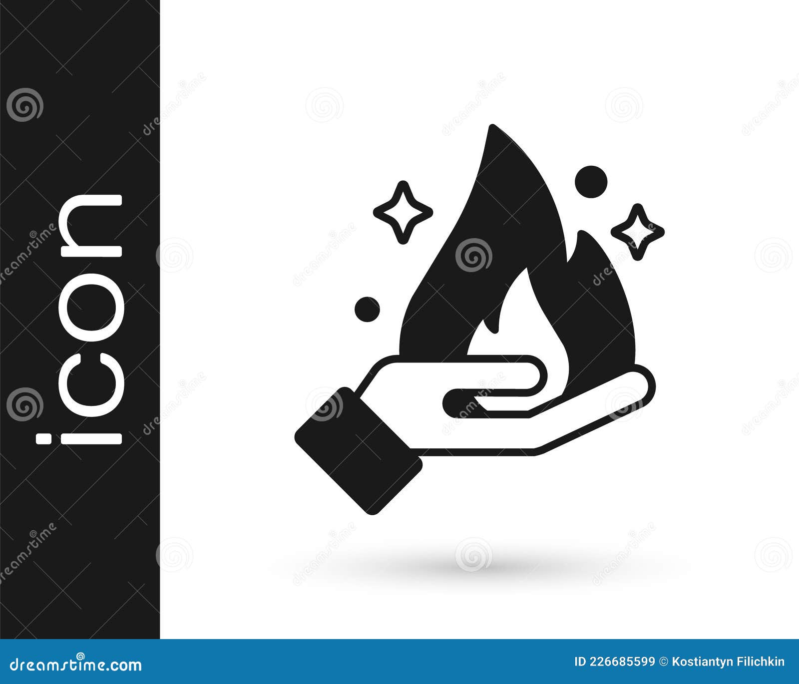Black Hand Holding a Fire Icon Isolated on White Background. Vector ...