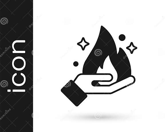 Black Hand Holding a Fire Icon Isolated on White Background. Vector ...
