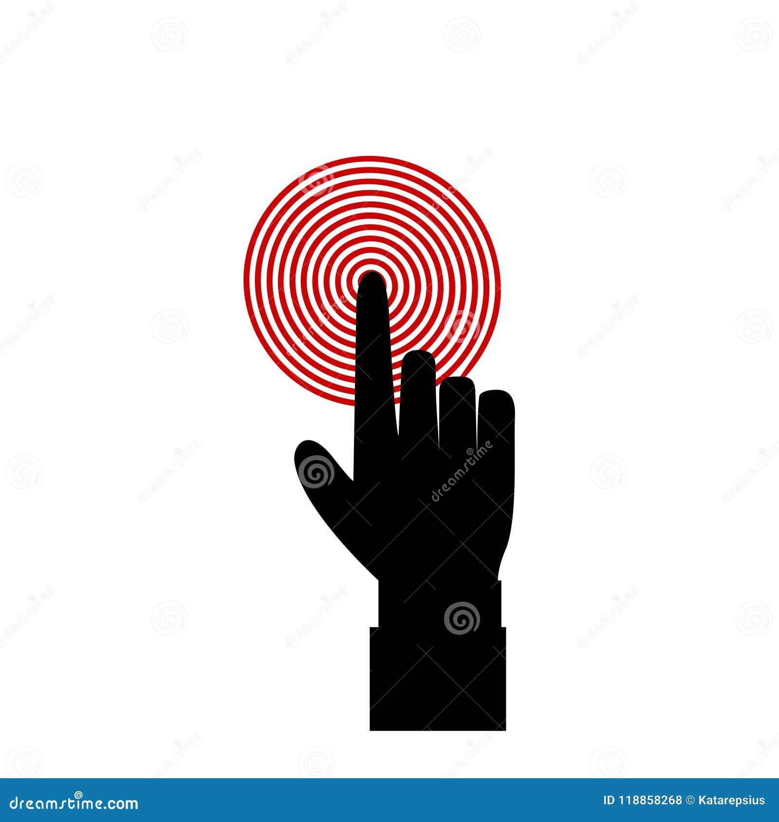 Black Hand with Index Finger Touching Red Target or Pressing a Button ...