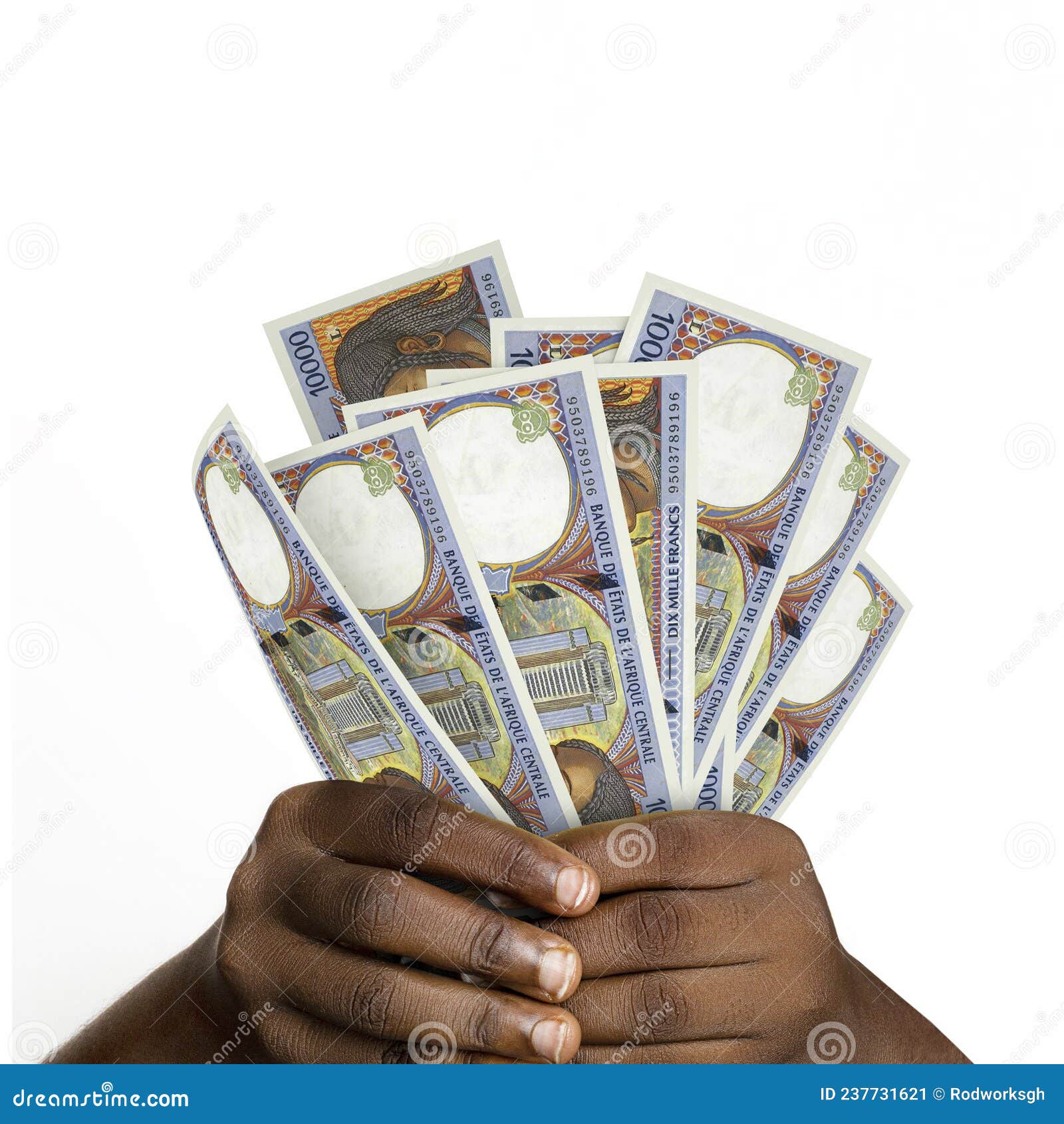 Black Hands Holding 3D Rendered 10000 Central African Cfa Franc Notes ...