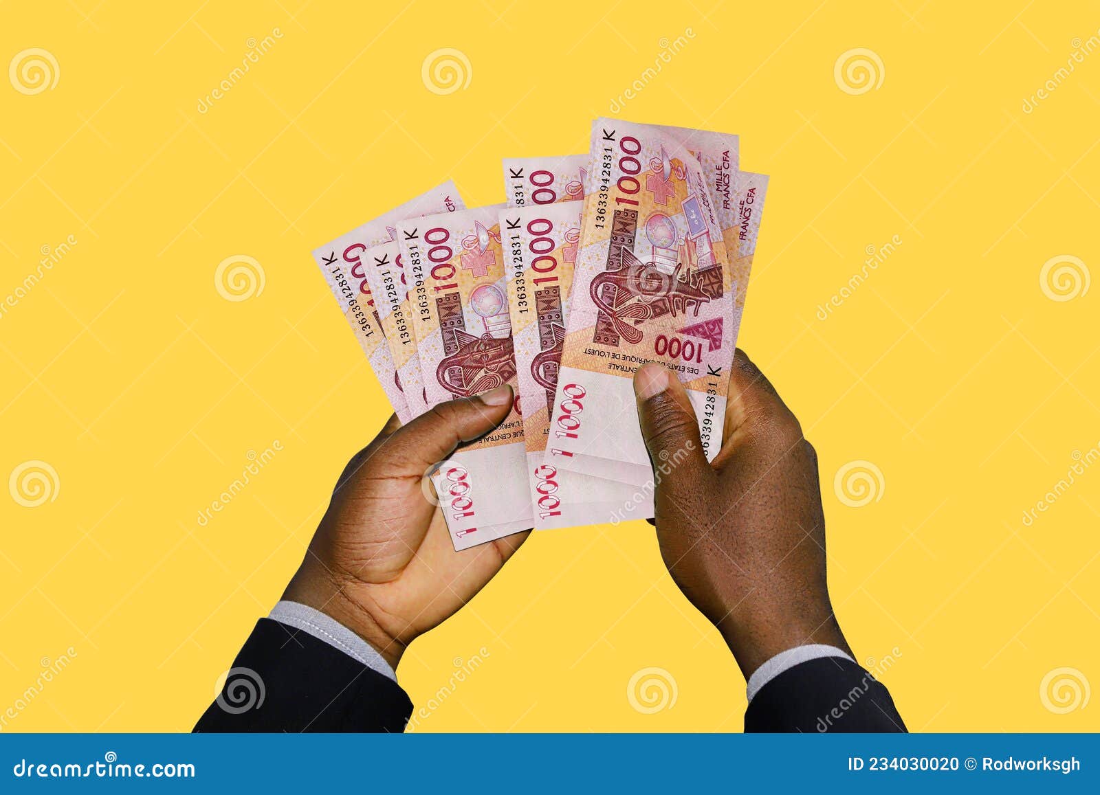 Black Hands In Suit Holding 3D Rendered CFA Franc Notes Stock ...