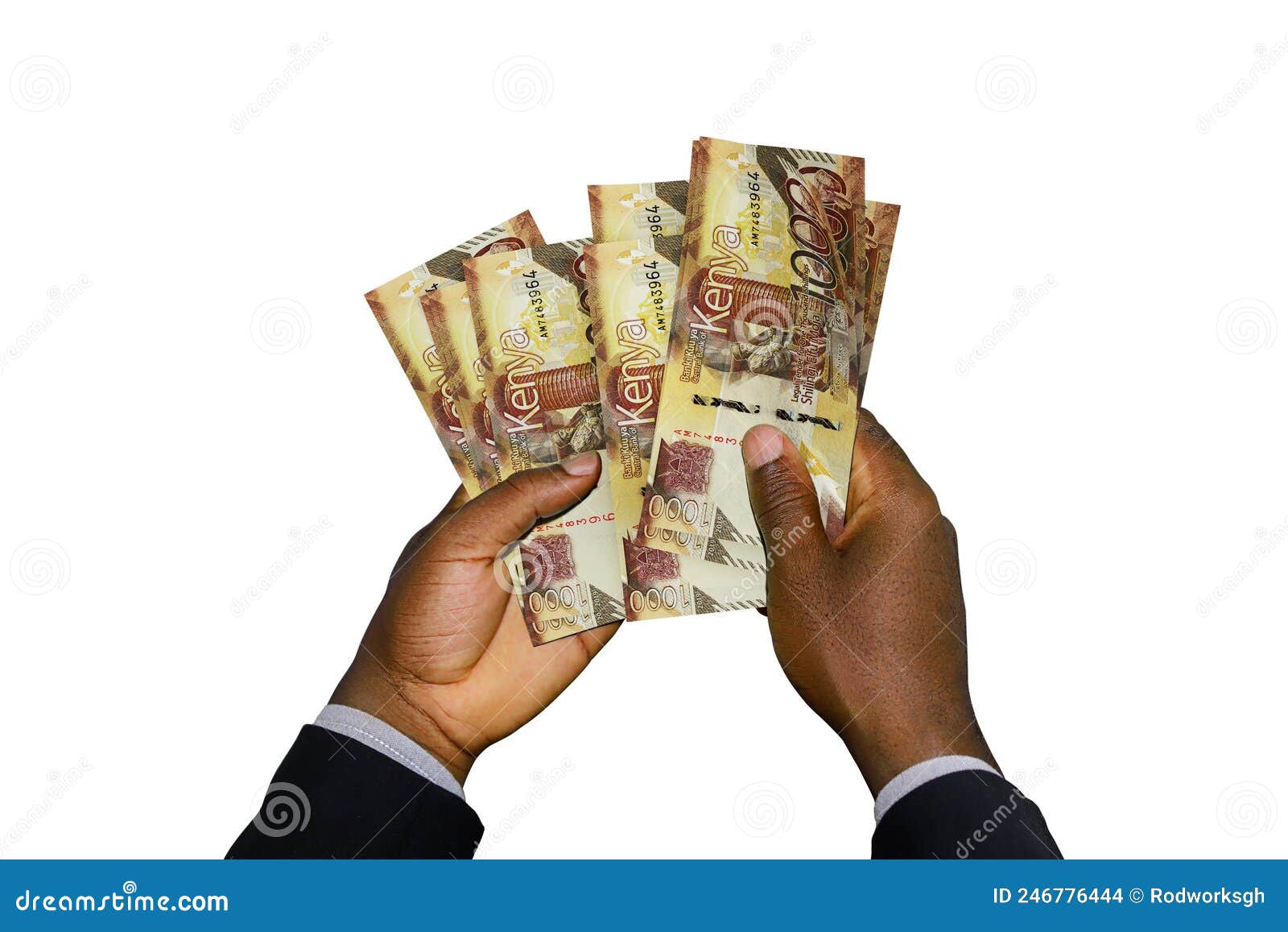 Black Hands in Suit Holding Kenyan Shilling Notes Stock Photo - Image ...