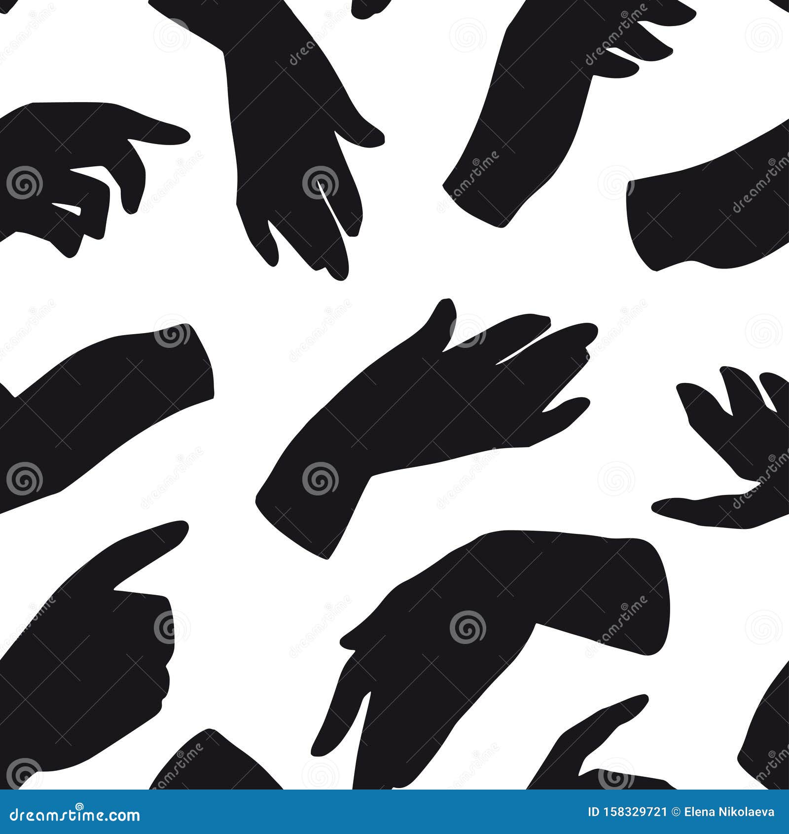 Black Hands on White Seamless Pattern Stock Vector - Illustration of ...