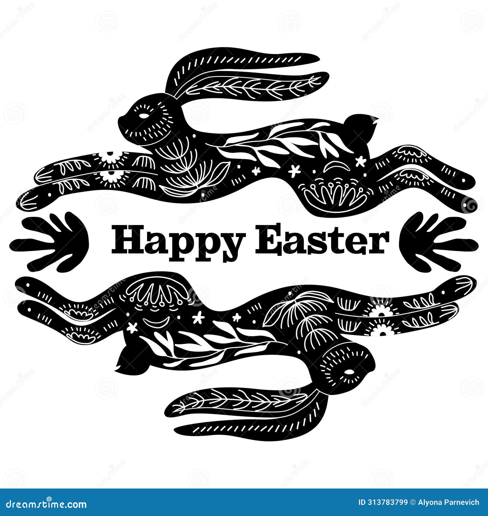 Black Happy Easter Linocut Composition Stock Vector - Illustration of ...