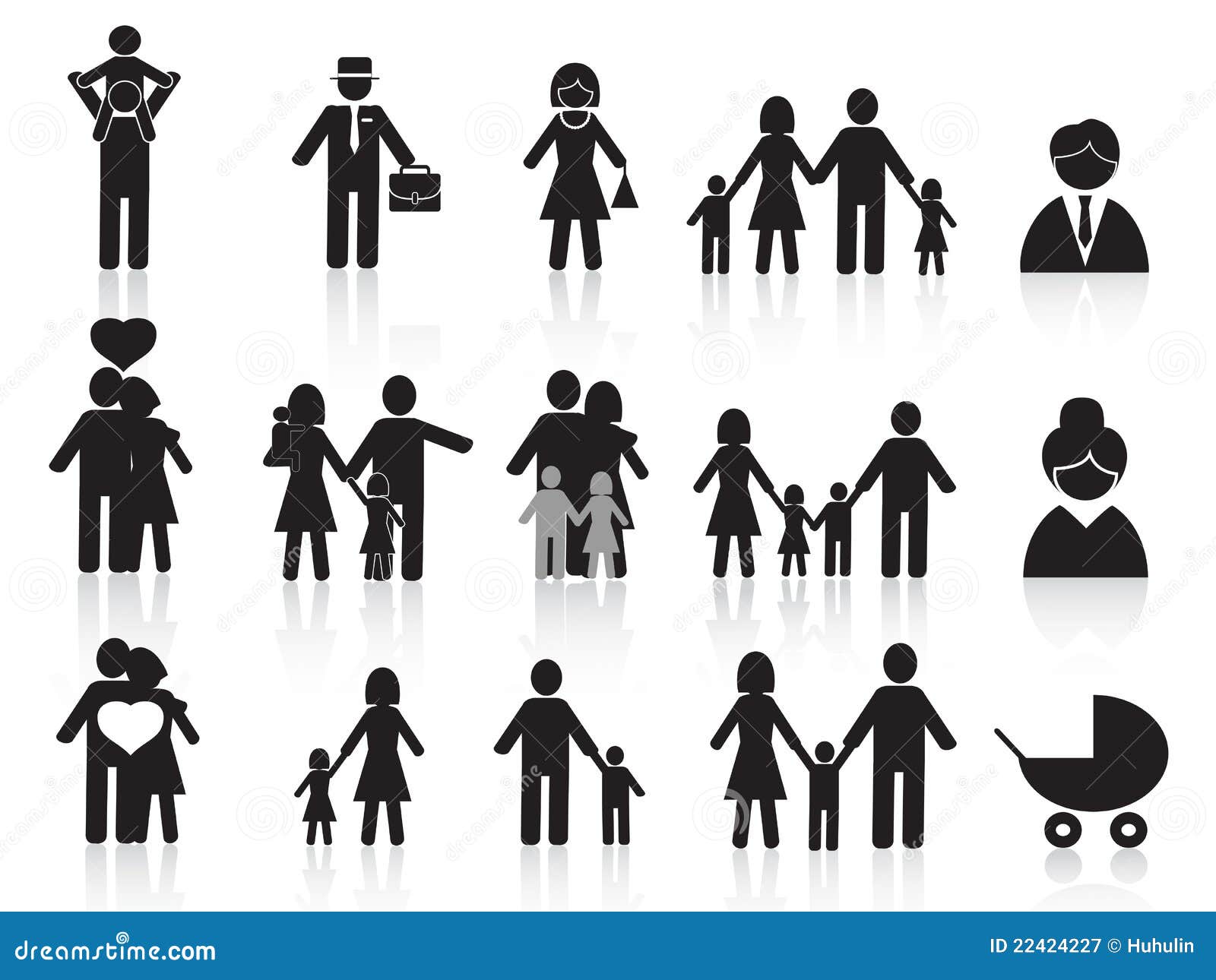 Black Happy Family Icons Set Royalty Free Stock Photography - Image ...