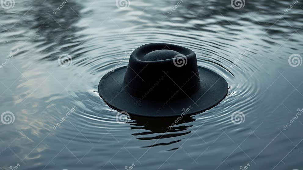 Black Hat Floating Atop Water in Unique Setting Stock Illustration ...