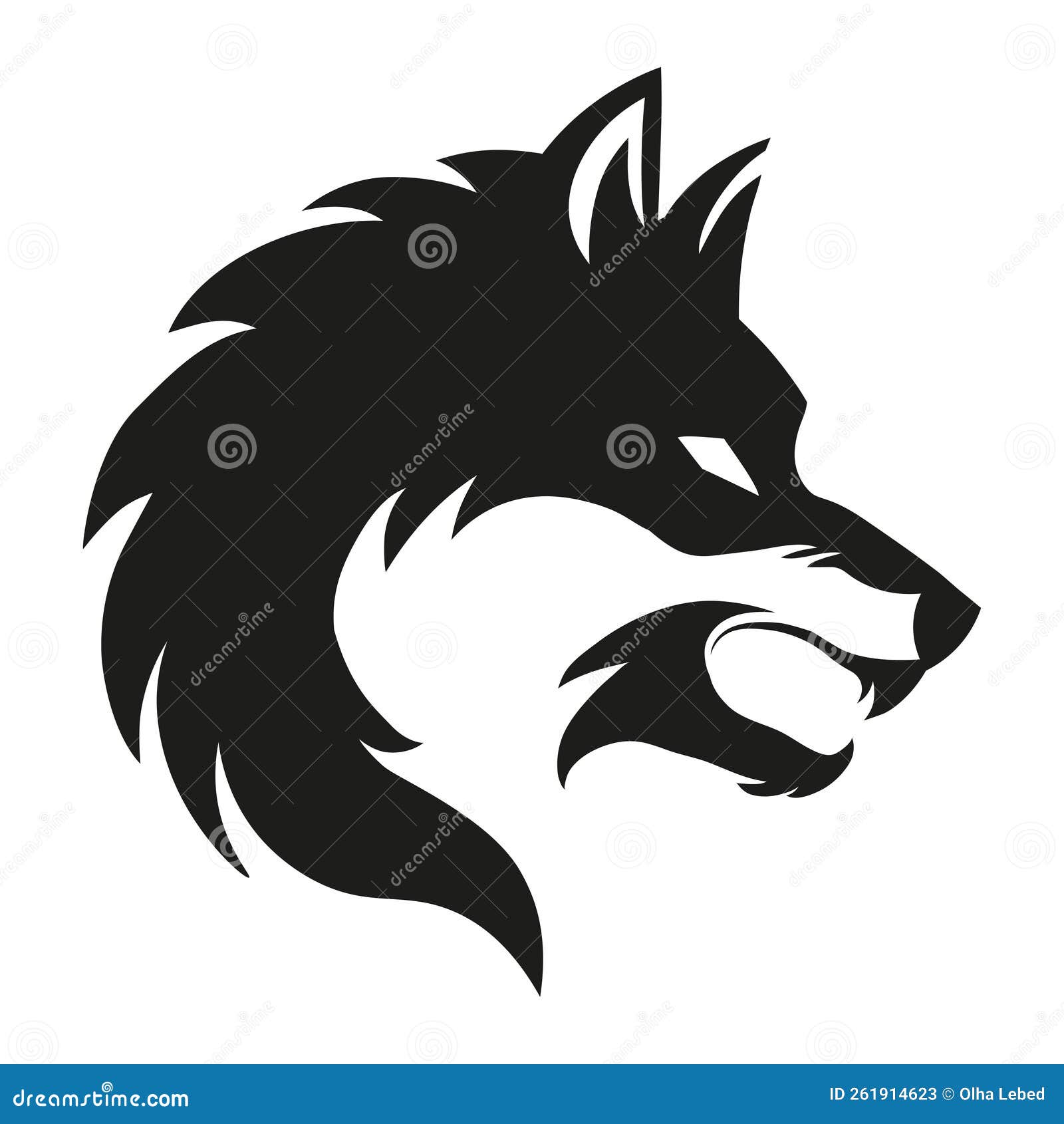 Black head wolf logo. stock vector. Illustration of template - 261914623