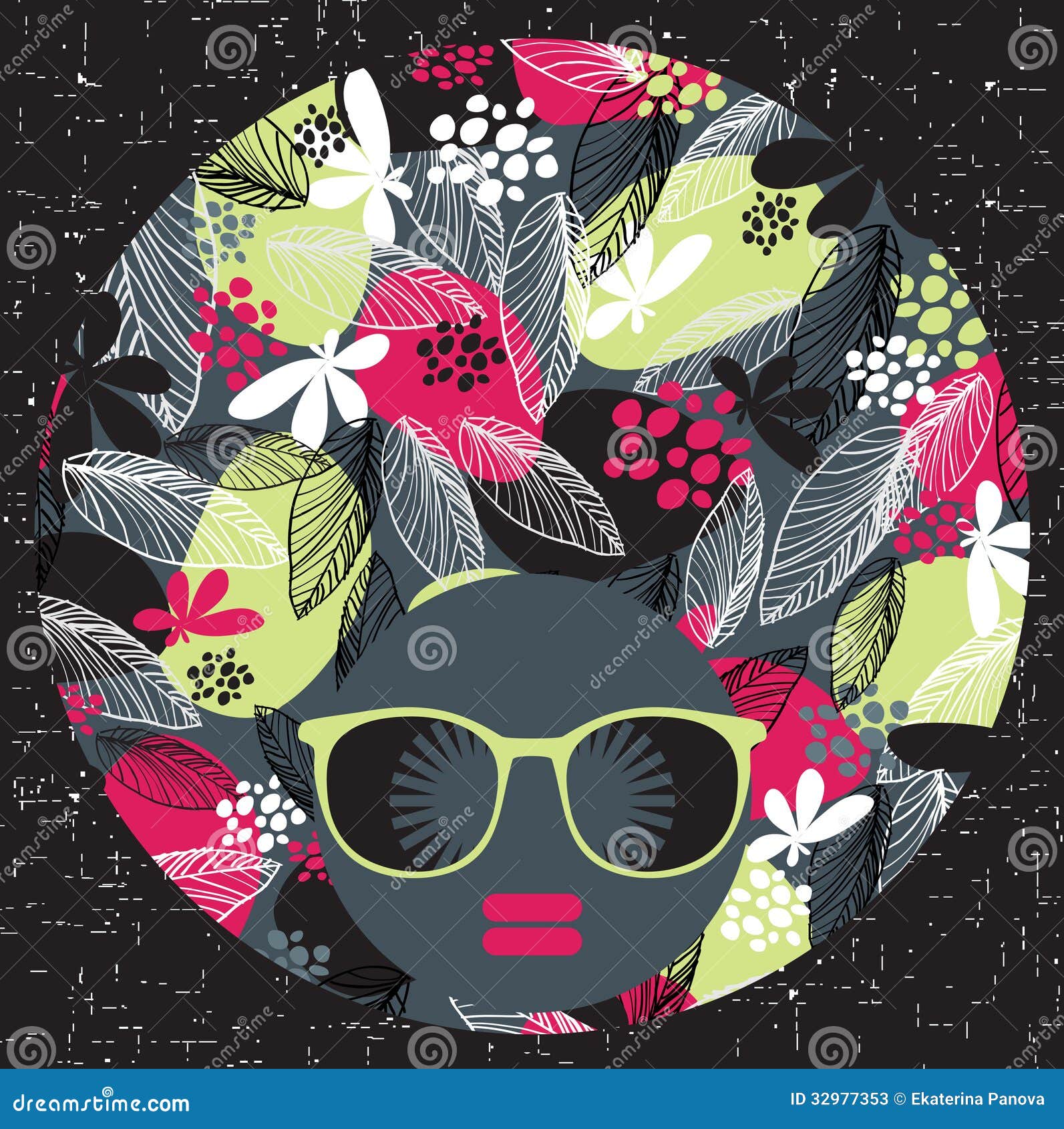 Black Head Woman with Strange Pattern Hair. Stock Vector - Illustration ...