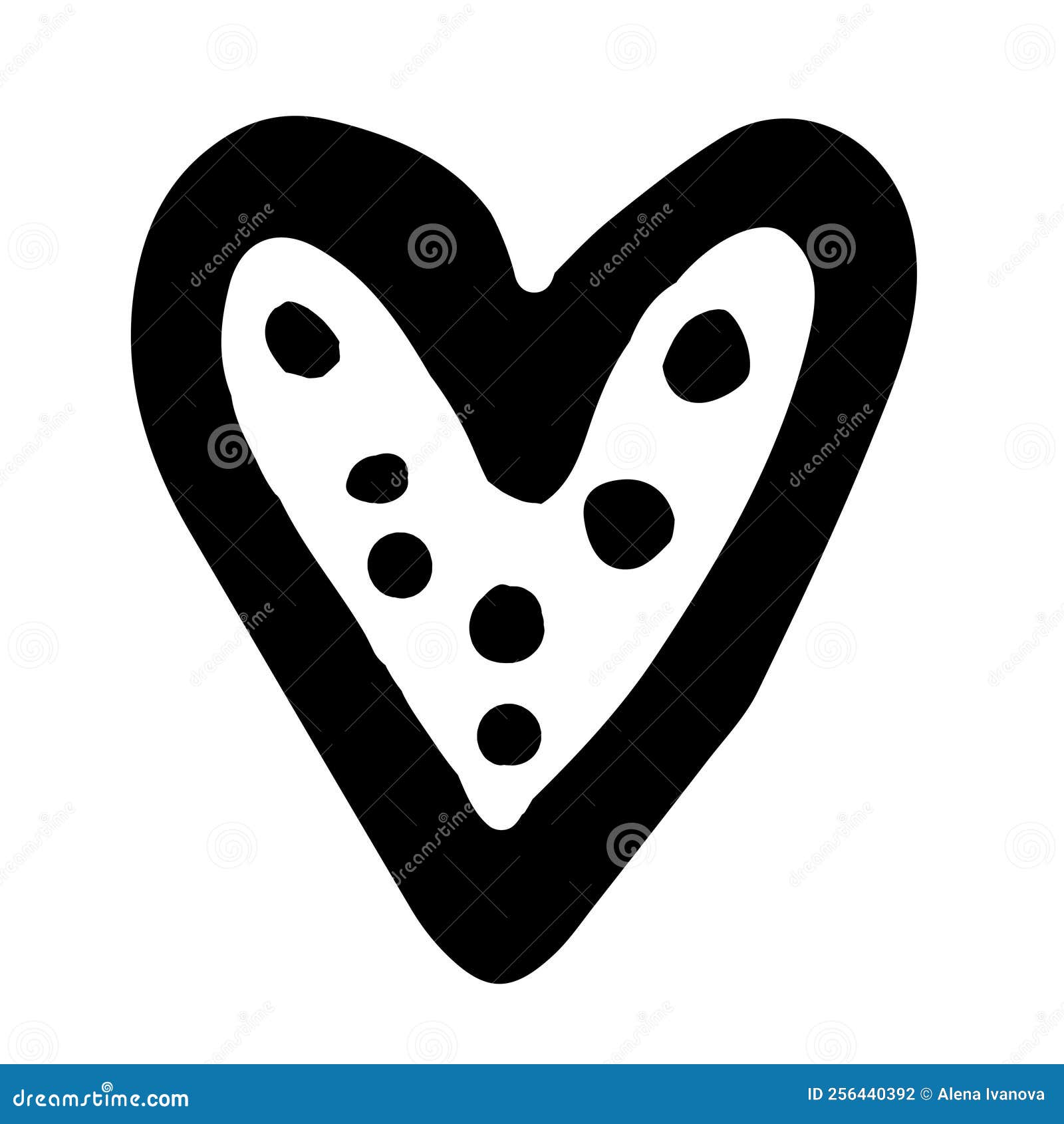 Black Heart with Dots Doodle Style Vector Hand Drawn Illustration ...