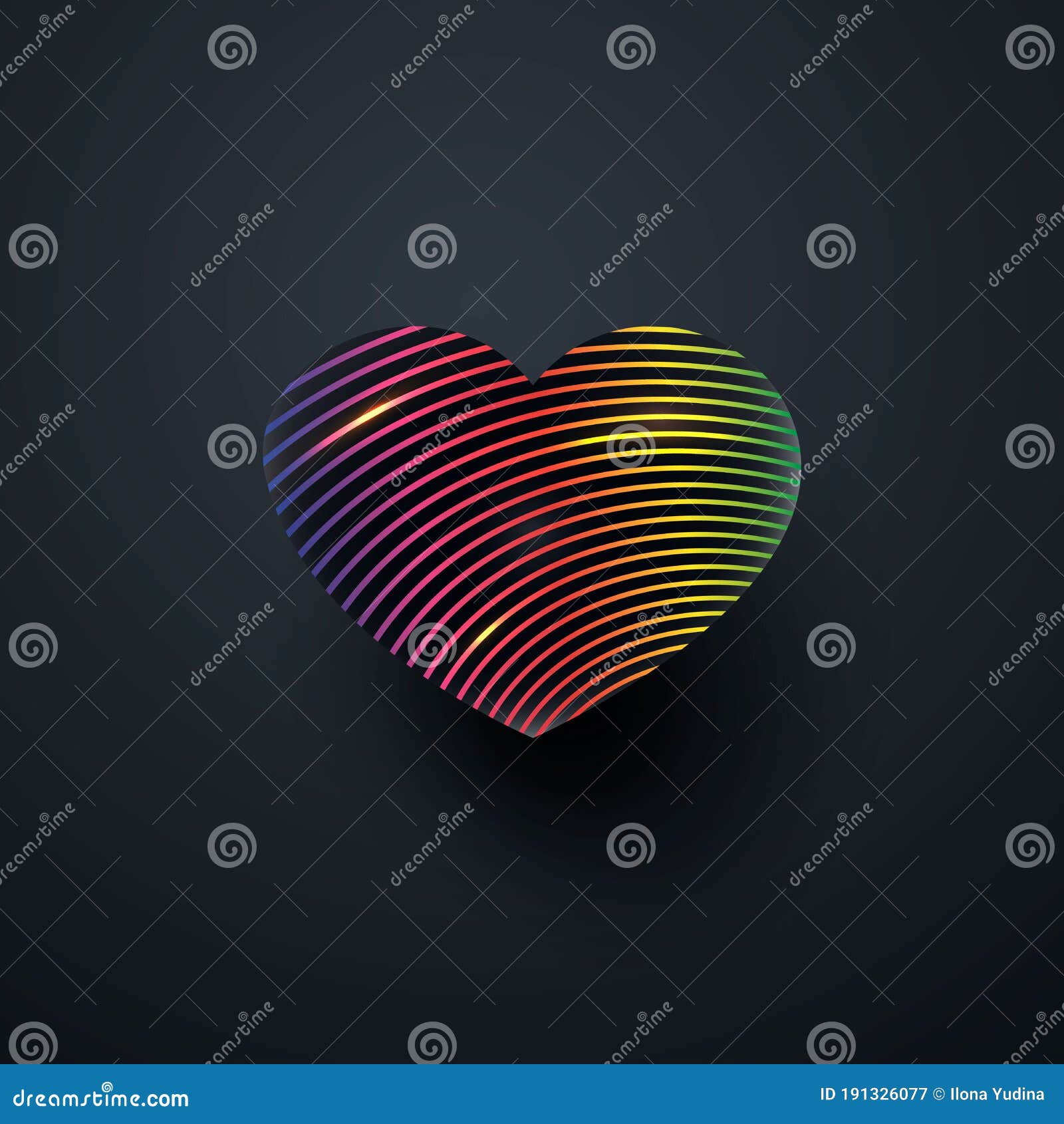 Black Heart with a Gradient Rainbow Pattern. Isolated on Black ...