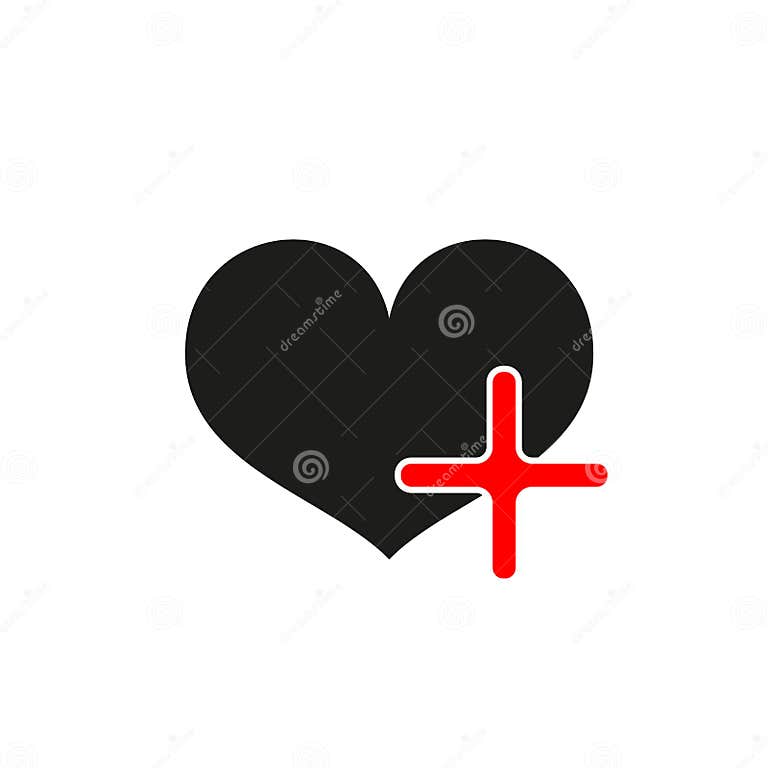 Black Heart with Red Plus on White Background. Vector Eps10 Stock ...