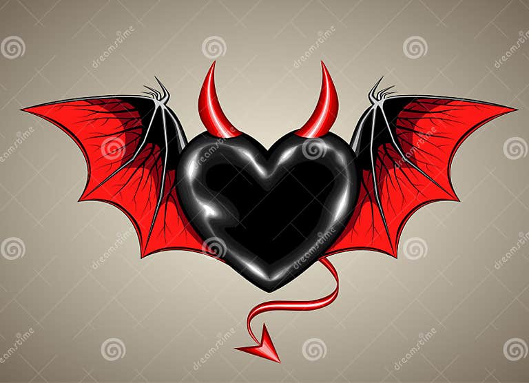 Black Heart with Vampire Wings and Horn Stock Vector - Illustration of ...