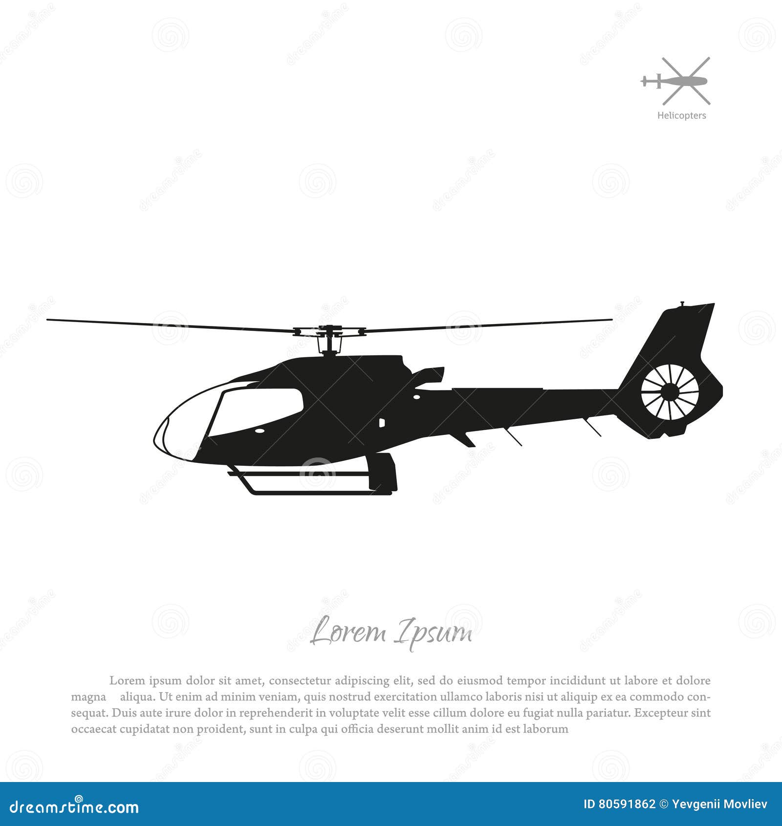 Black Helicopter Silhouette On A White Background. Side View Vector ...