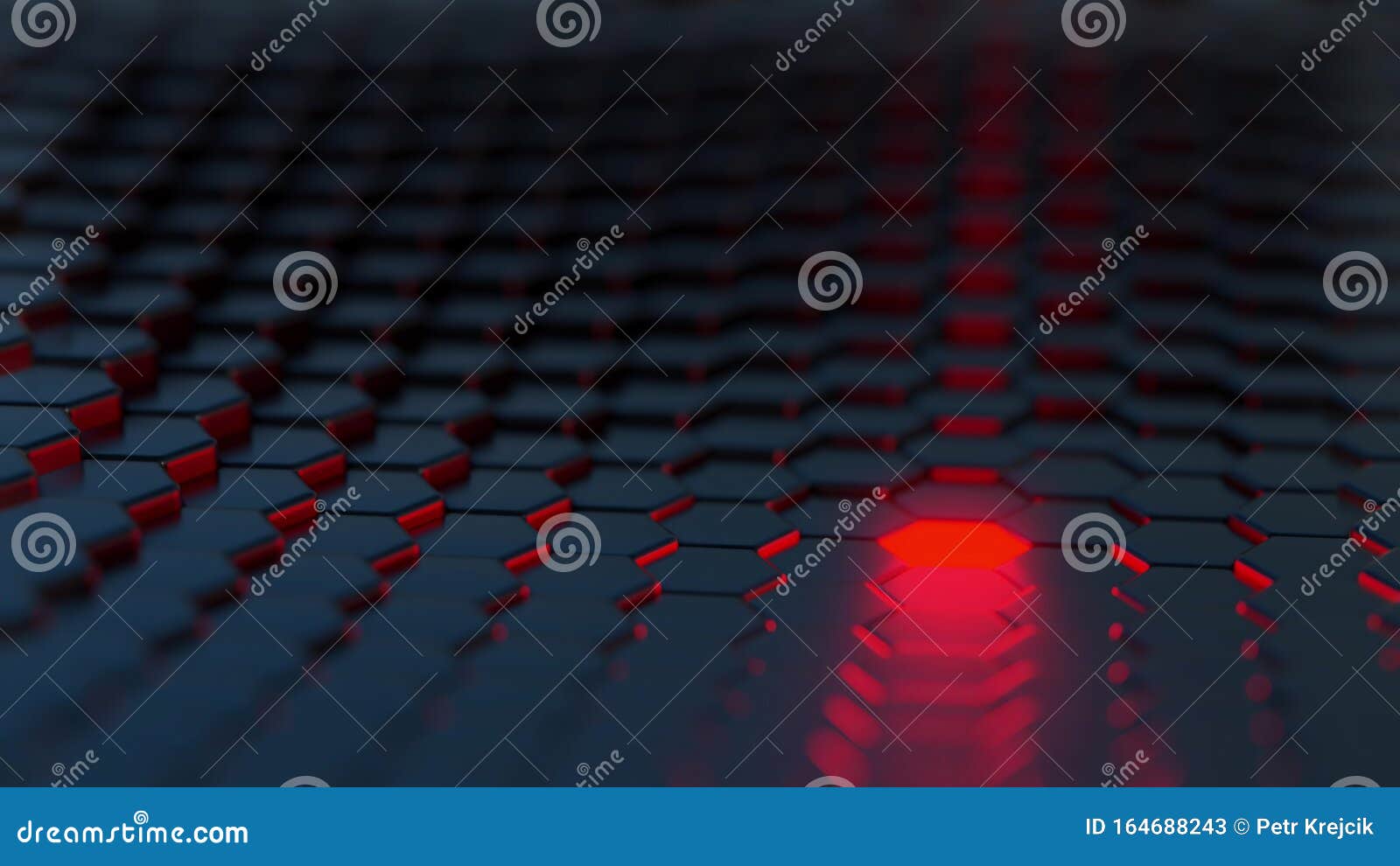 Black Hexagonal Array with One Red Glowing Element Stock Image - Image ...