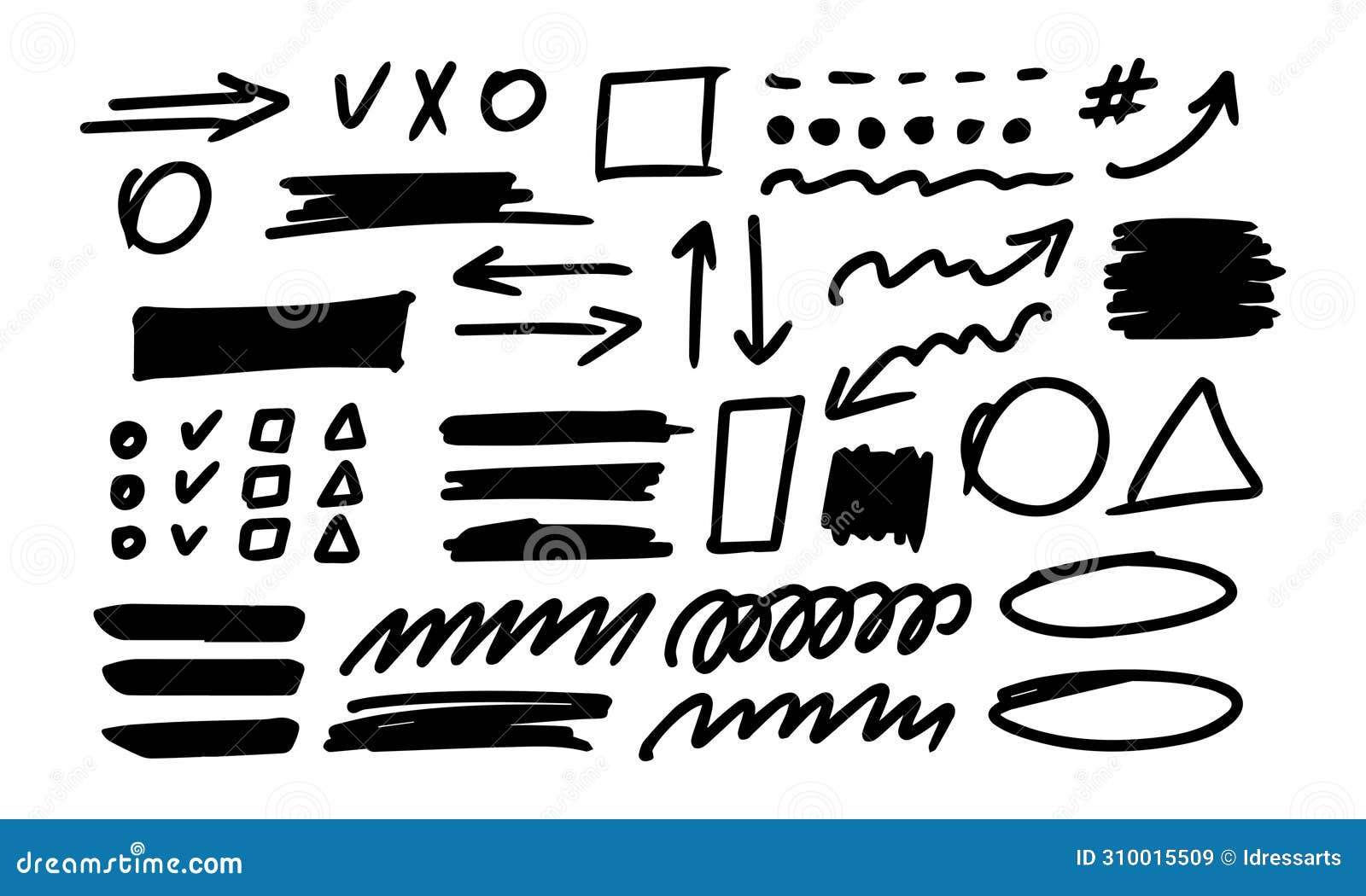 Black Highlighter Arrow Isolated On Transparent Background. Marker Pen ...