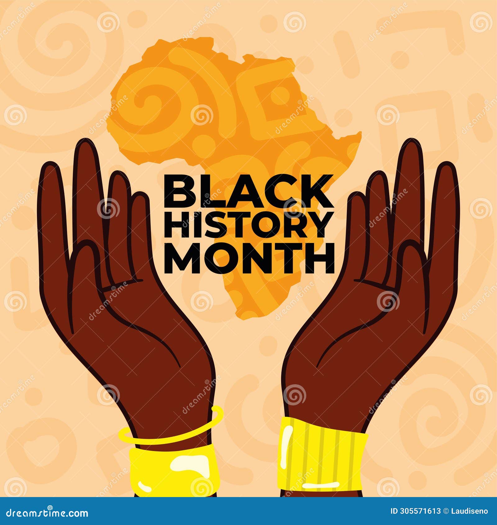 Black History Month Poster Hands with Map of Africa Vector Stock ...