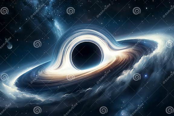 Black Hole with Accretion Disk in Outer Space Illustration Stock ...