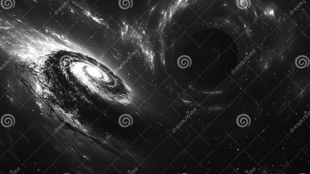 Black Hole Absorbing Spiral Galaxy, Dramatic Space Visualization, Stellar Void, Celestial ...